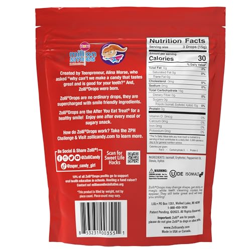 Zollipops Drops Peppermint Vegan 3oz - Dental-Friendly Treats with Xylitol for Guilt-Free Indulgence and Fresh Breath
