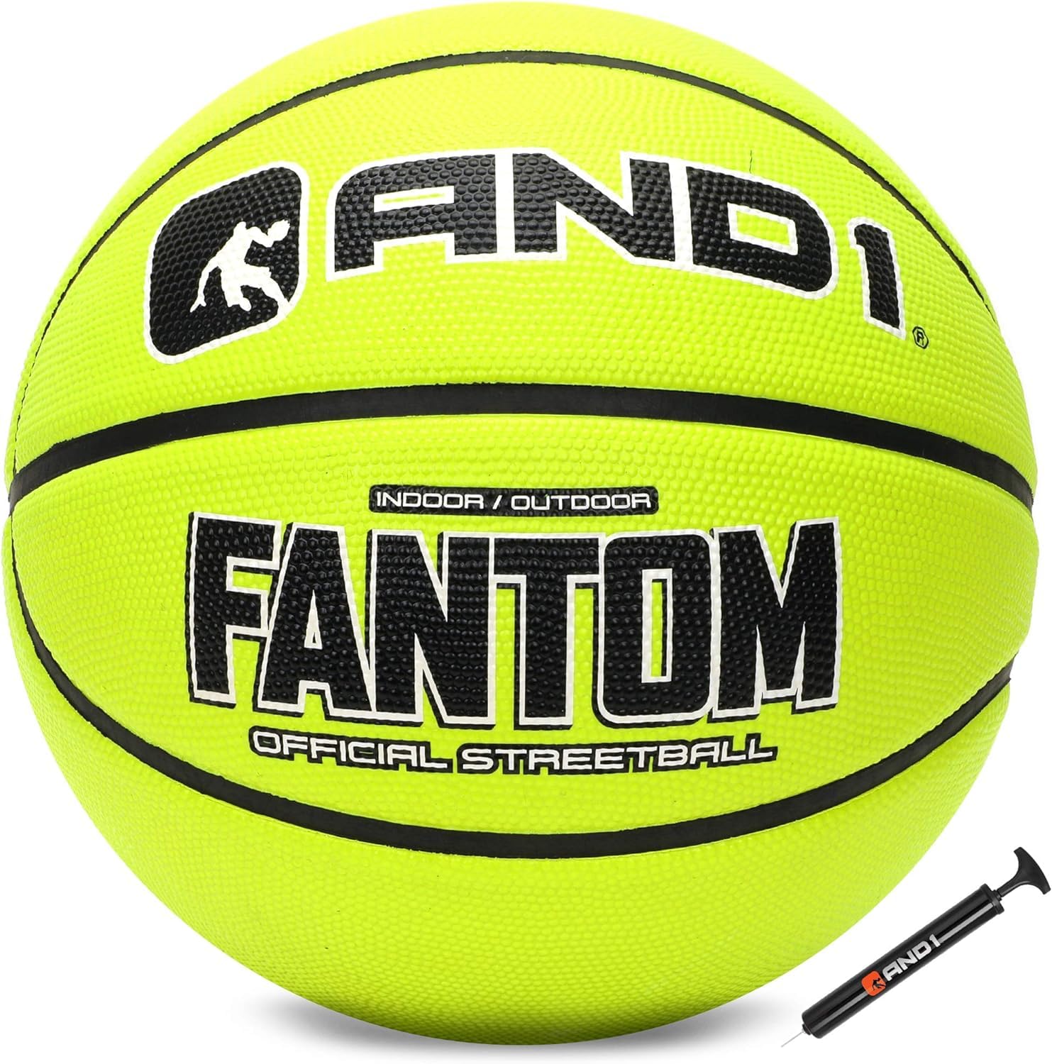 AND1 Fantom Rubber Basketball: Official Regulation Size 7 (29.5 inches) - Deep Channel Construction Streetball, Made for Indoor Outdoor Basketball Games