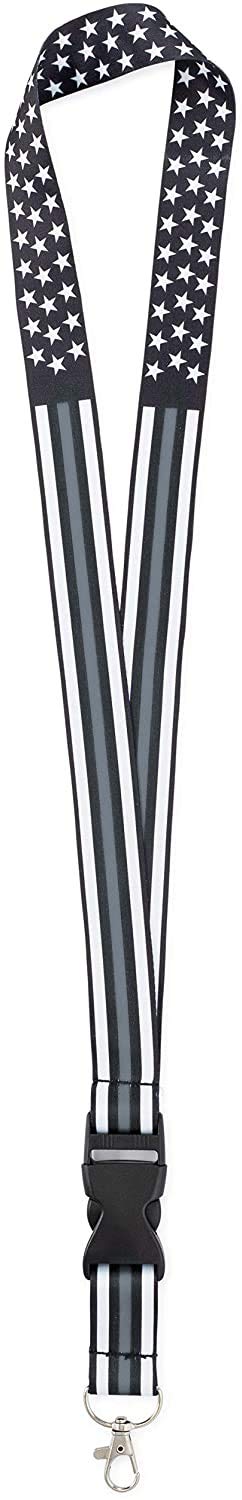 Great 1 Thin Grey-Gray Line American Flag Office Lanyard - Badge and ID Holder