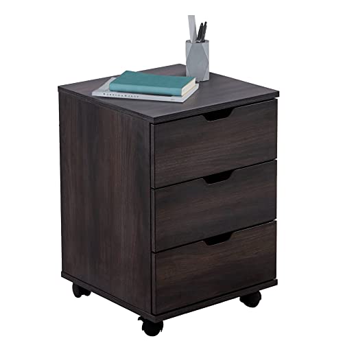 VICLLAX 3 Drawer Dresser Mobile Cabinet Under Desk Storage with Casters for Home Office, Walnut