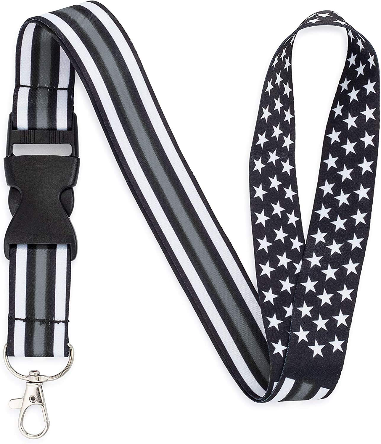 Great 1 Thin Grey-Gray Line American Flag Office Lanyard - Badge and ID Holder