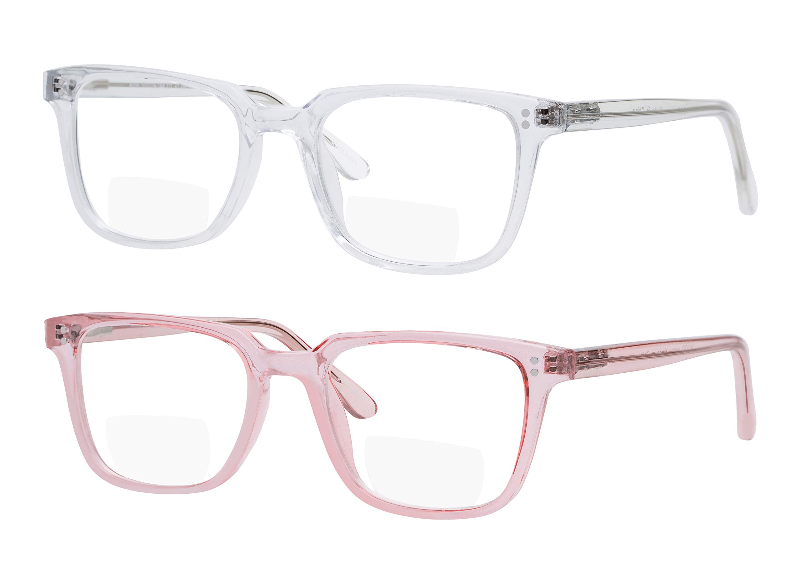 Yogo Vision 2 Pack Bifocal Reading Glasses Readers for Men Women Anti Glare Lightweight Eyeglasses Transparent Clear/Transparent Pink 1.5