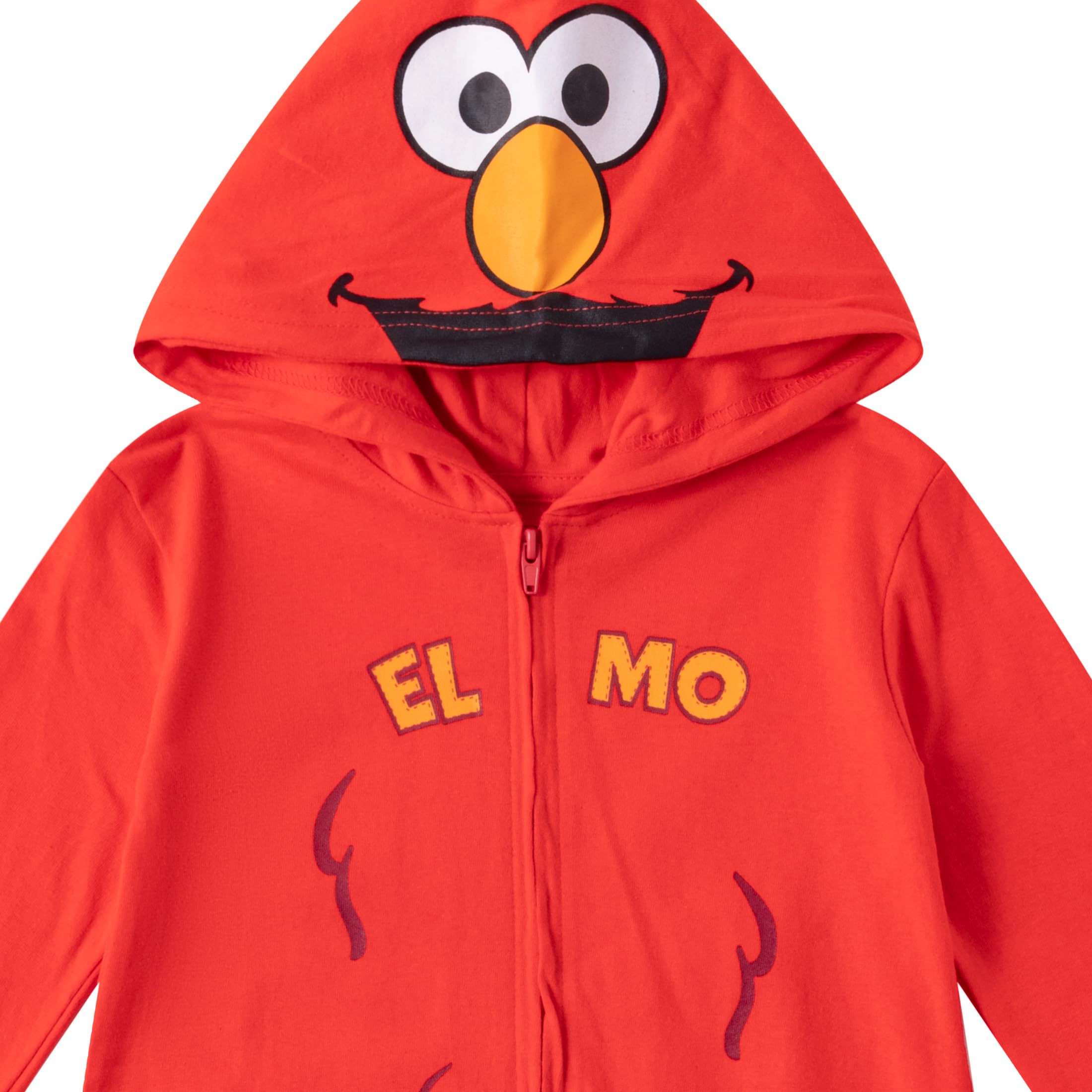 Sesame Street Boys’ Elmo or Cookie Monster Zip Up Long Sleeve Hooded Romper for Newborn, Infant and Toddler Kids