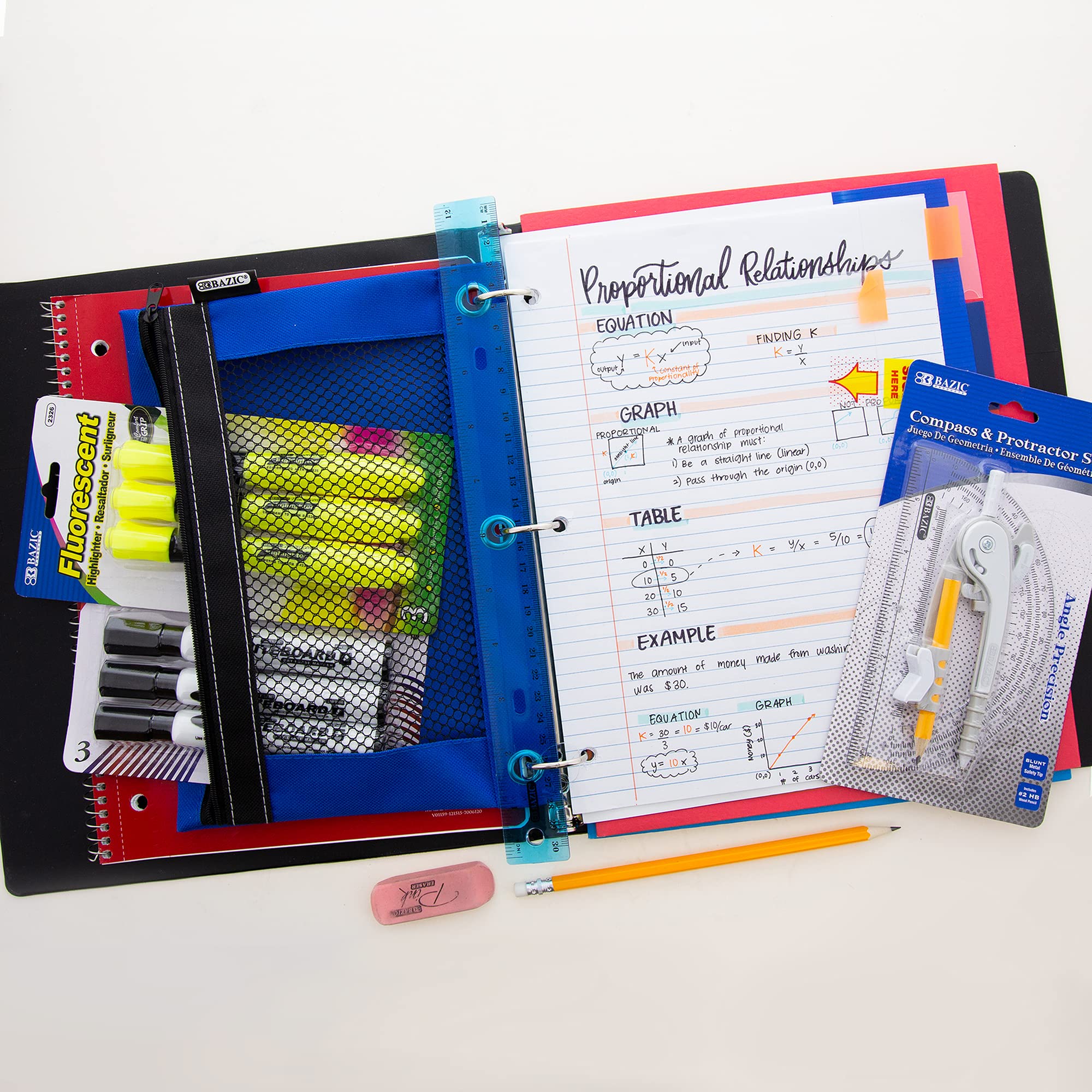 BAZIC Elementary School Kit Supply Box 86 Count for Elementary Student 3-6 Grades, Composition Book Ruler, Color May Vary, 1-Pack
