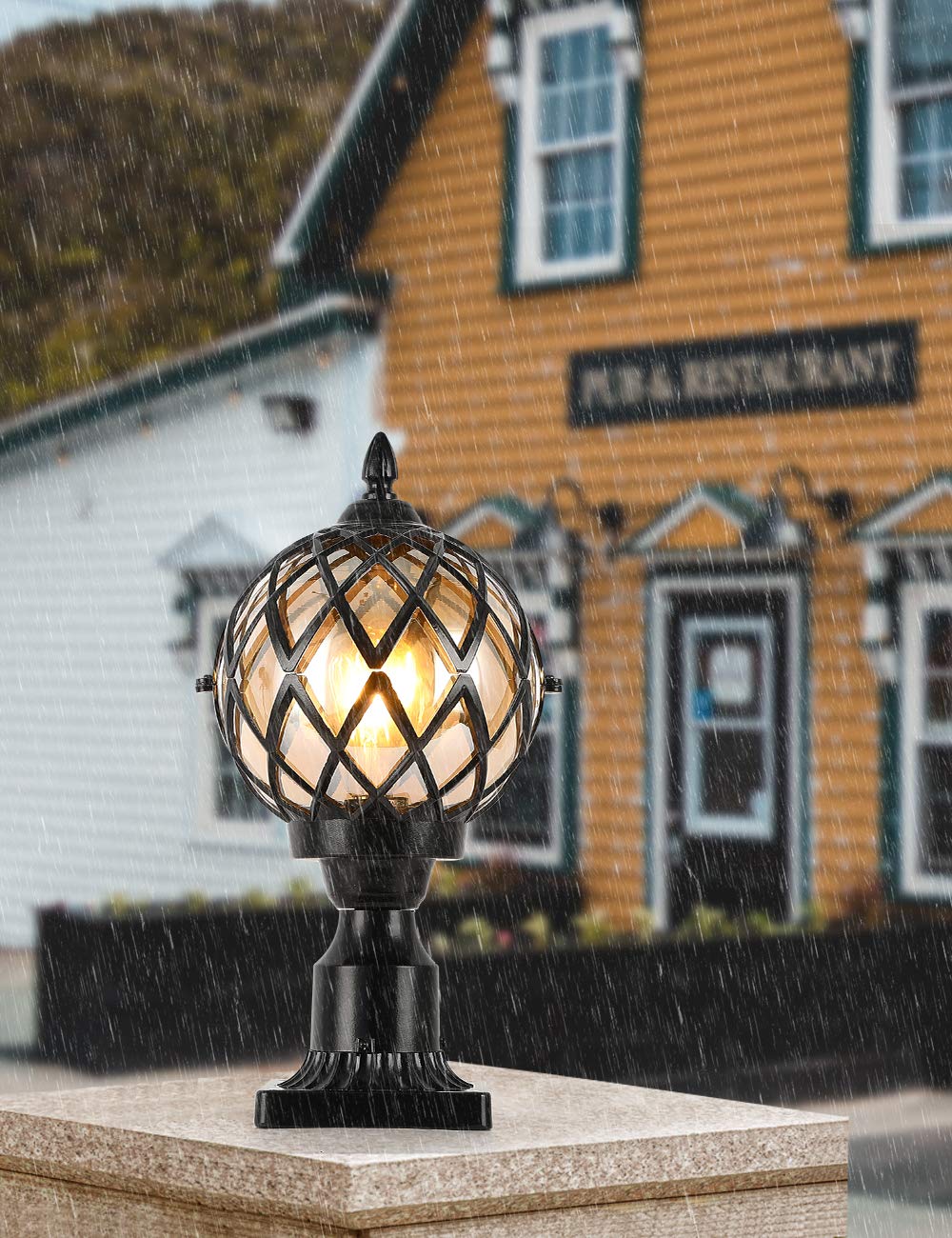 N / A EREBJENH Designer Outdoor Post Light Fixture with 3-Inch Pier Mount IP65 Waterproof E26 Bulb Base Clear Glass Shade Exterior Post Lighting,1-Light House Exterior Pillar Pole Lantern,Black
