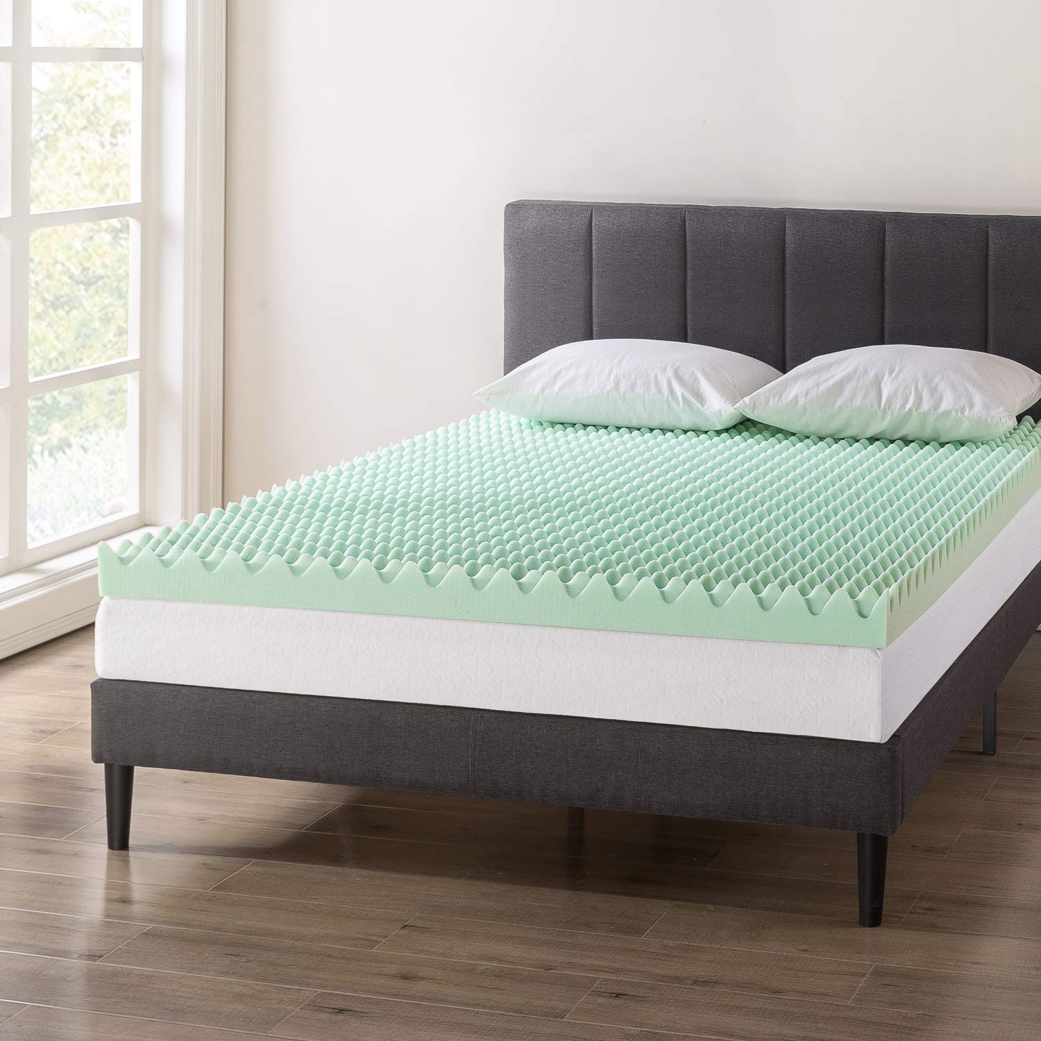 Best Price Mattress 4 Inch Egg Crate Memory Foam Mattress Topper with Calming Aloe Infusion, CertiPUR-US Certified, Short Queen