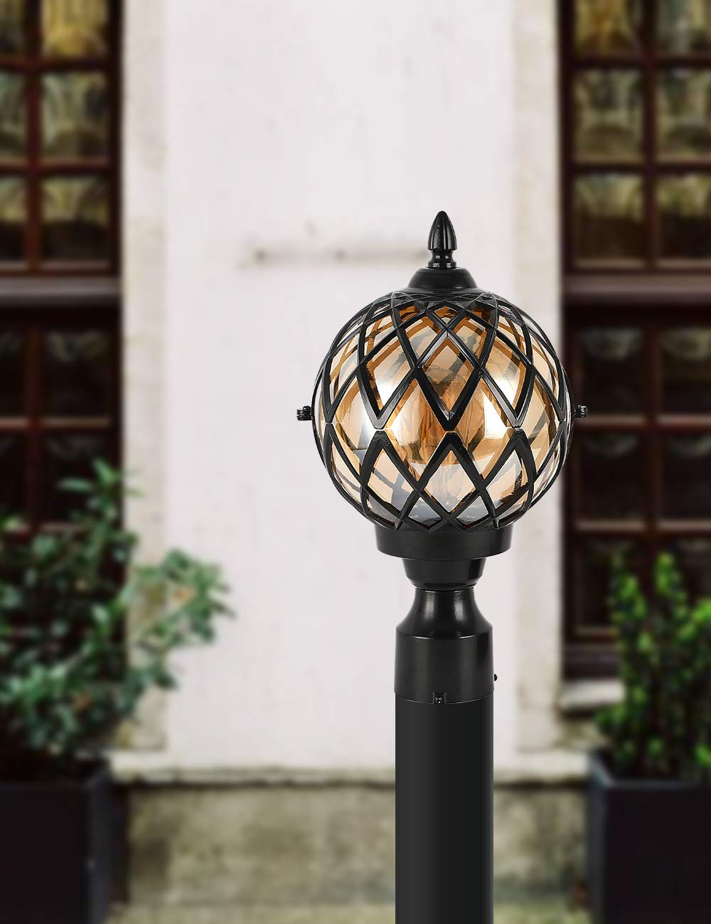 N / A EREBJENH Designer Outdoor Post Light Fixture with 3-Inch Pier Mount IP65 Waterproof E26 Bulb Base Clear Glass Shade Exterior Post Lighting,1-Light House Exterior Pillar Pole Lantern,Black