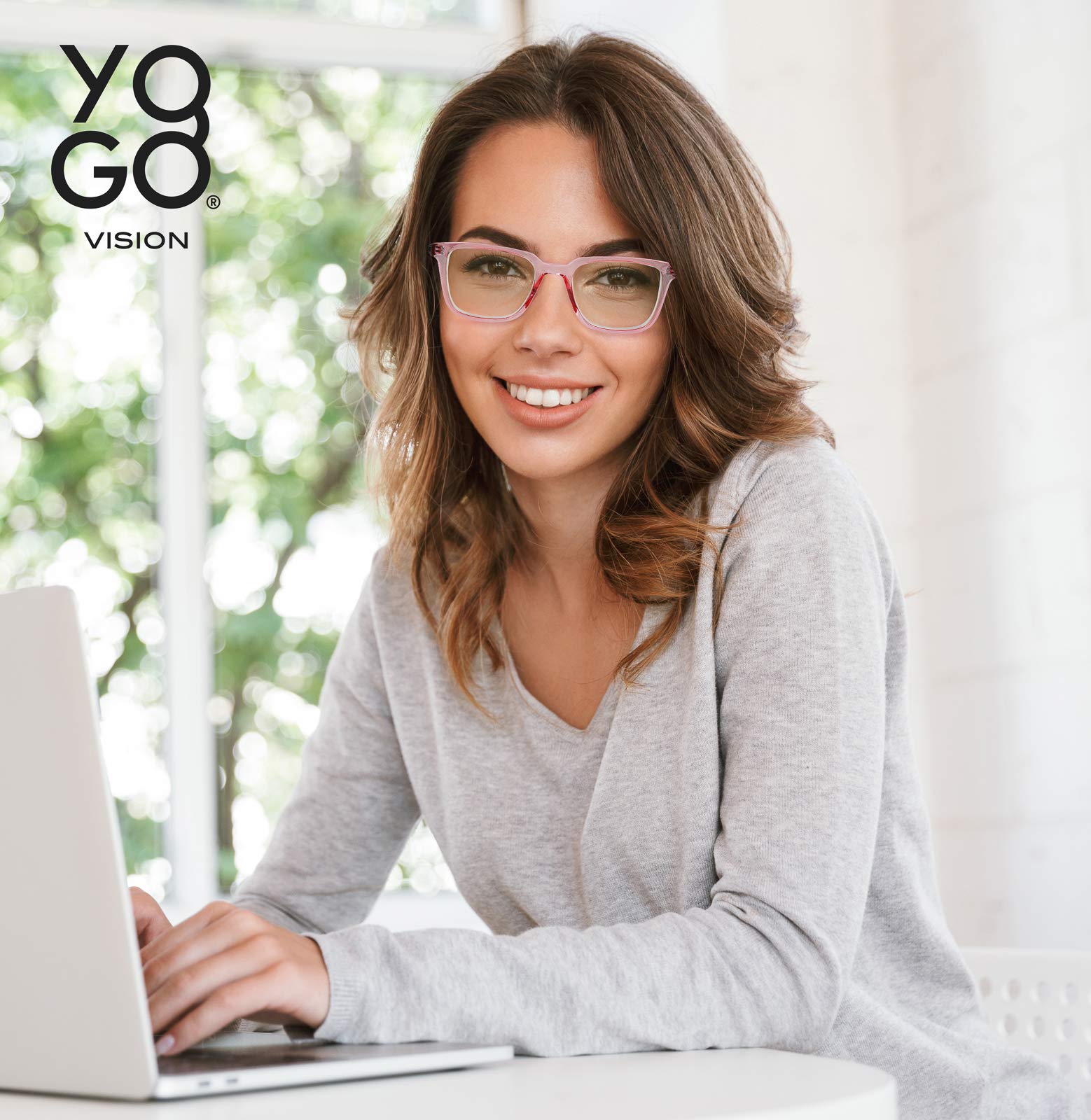 Yogo Vision 2 Pack Bifocal Reading Glasses Readers for Men Women Anti Glare Lightweight Eyeglasses Transparent Clear/Transparent Pink 1.5