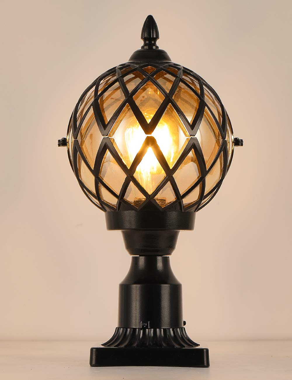 N / A EREBJENH Designer Outdoor Post Light Fixture with 3-Inch Pier Mount IP65 Waterproof E26 Bulb Base Clear Glass Shade Exterior Post Lighting,1-Light House Exterior Pillar Pole Lantern,Black