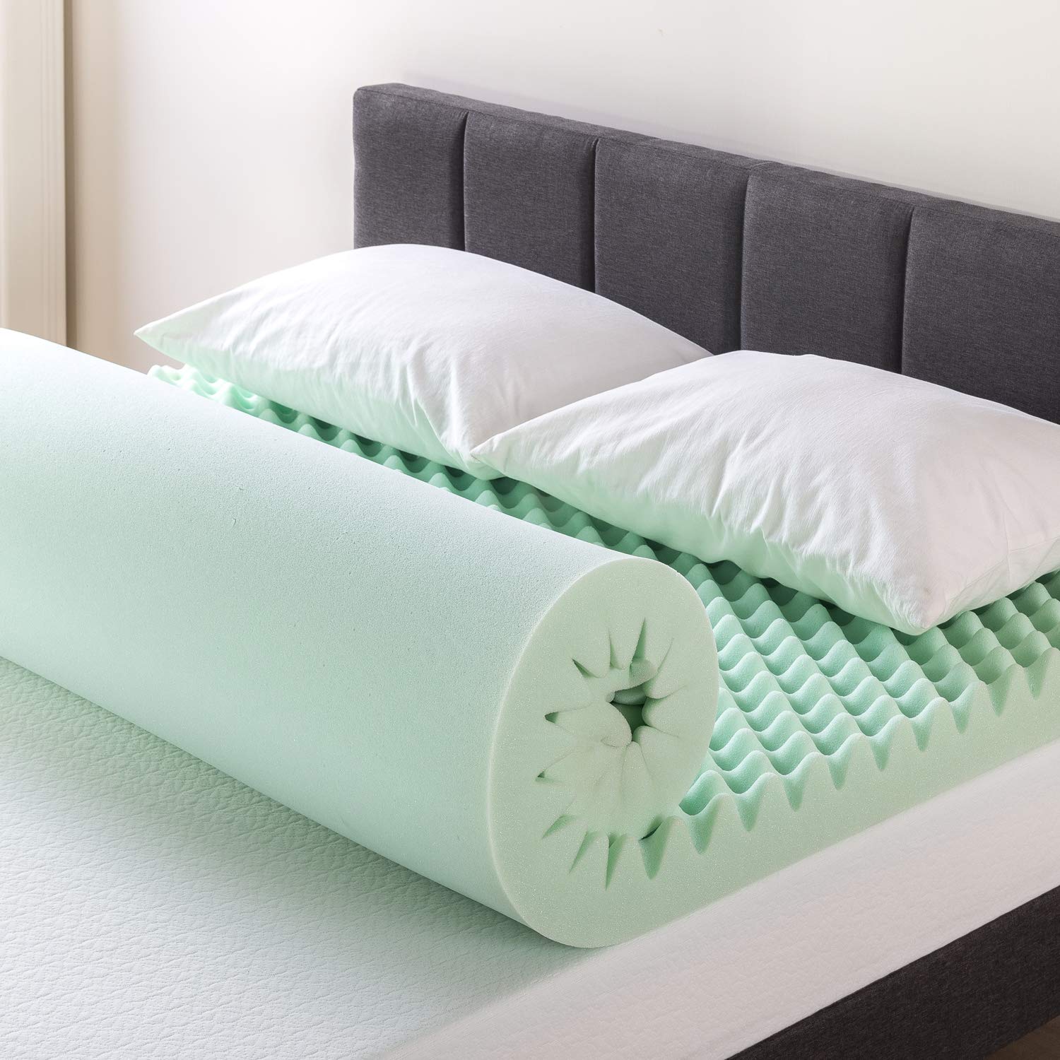 Best Price Mattress 4 Inch Egg Crate Memory Foam Mattress Topper with Calming Aloe Infusion, CertiPUR-US Certified, Short Queen