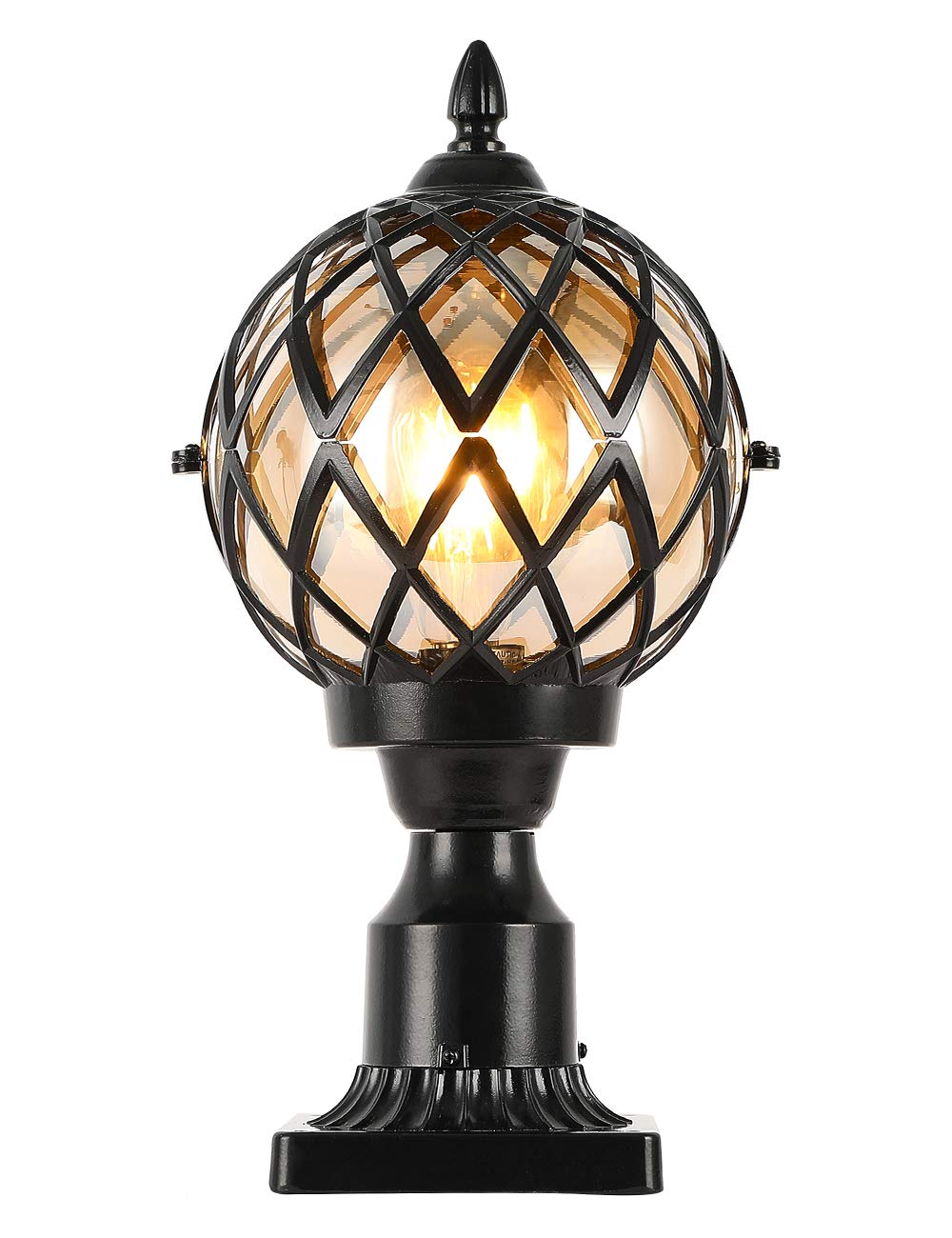 N / A EREBJENH Designer Outdoor Post Light Fixture with 3-Inch Pier Mount IP65 Waterproof E26 Bulb Base Clear Glass Shade Exterior Post Lighting,1-Light House Exterior Pillar Pole Lantern,Black