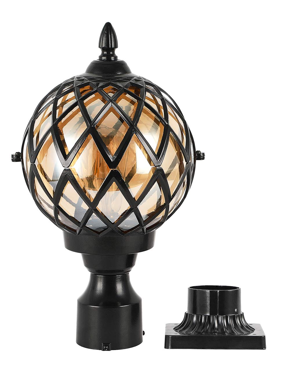 N / A EREBJENH Designer Outdoor Post Light Fixture with 3-Inch Pier Mount IP65 Waterproof E26 Bulb Base Clear Glass Shade Exterior Post Lighting,1-Light House Exterior Pillar Pole Lantern,Black