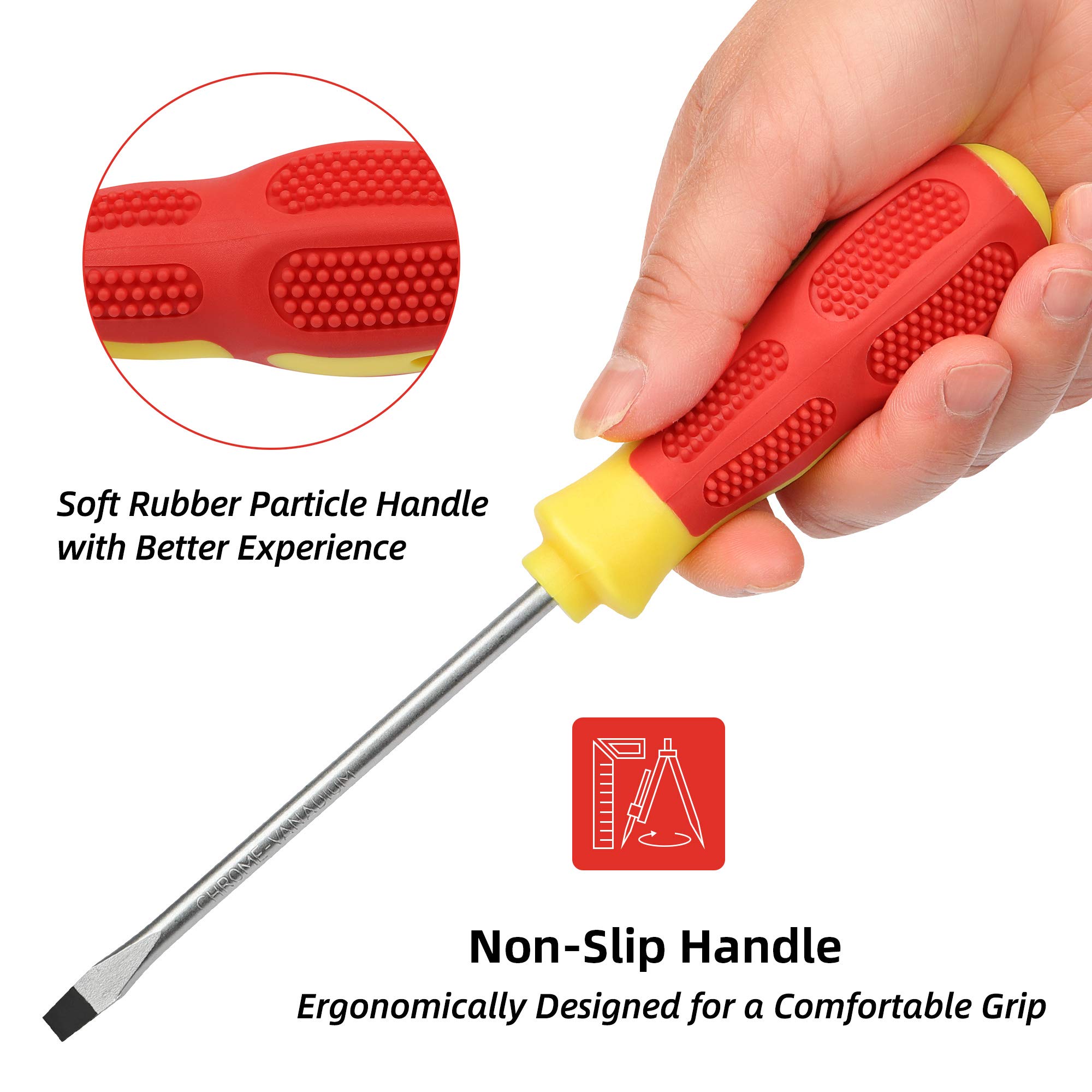 VHEONET Magnetic Screwdriver Sets 10 PCS,Craftsman Screwdriver Set with Bag,Flat Head Phillips Screwdriver, Non-Slip Cushion Grip for Repair Home Improvement,Red & Yellow