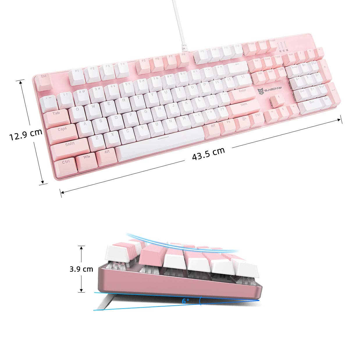 Wired Mechanical Gaming Keyboard | Brown Switch PC Gaming Keyboard | 104 Keys US Layout | Wired Gaming Keyboard | Hot Swappable Mechanical Keyboard | Silent Mechanical Keyboard | Pink & White Combo