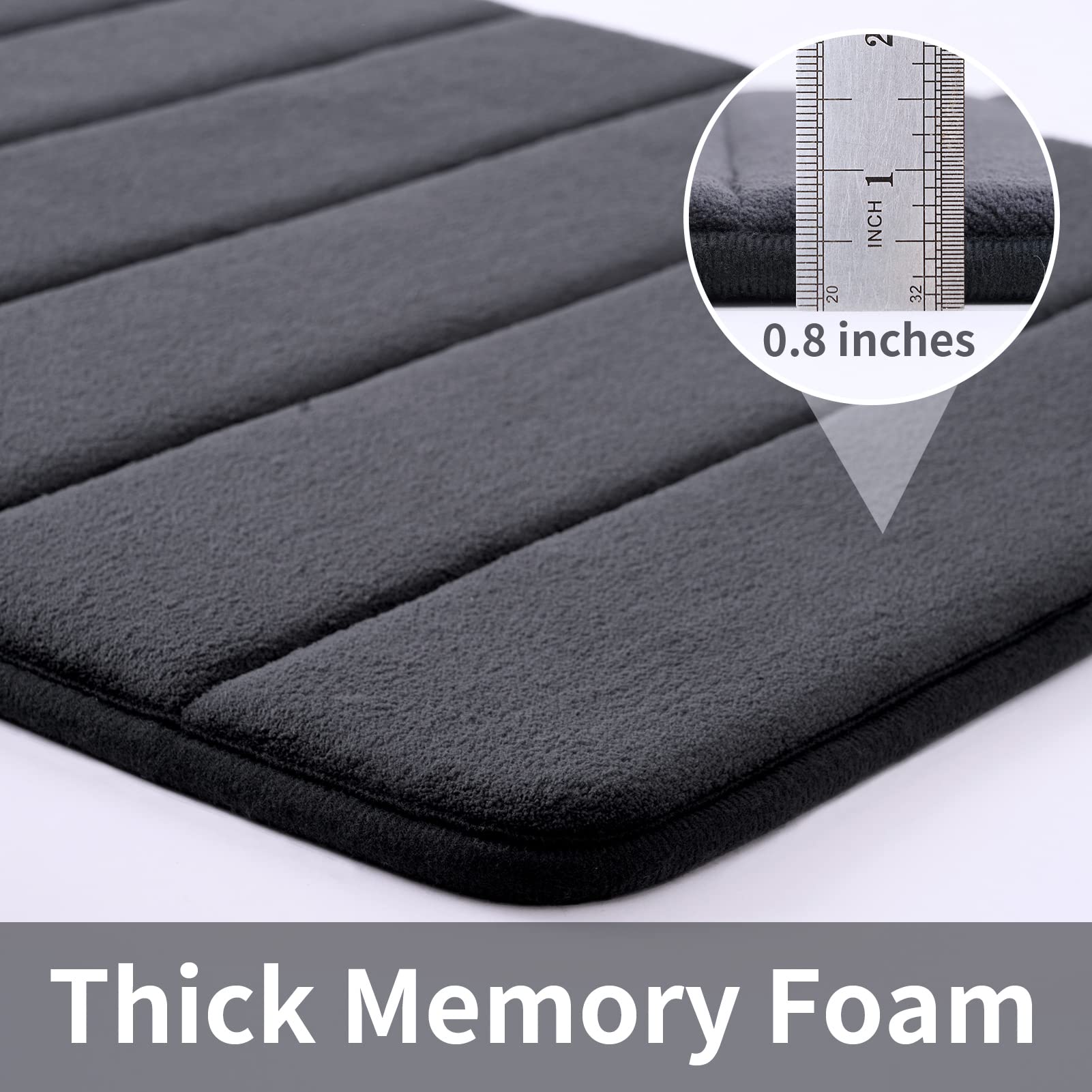 ROSMARUS Memory Foam Bath Mat 20β x 32β, Water Absorbent Shower Mat, Thick Bath Rugs for Bathroom Non Slip with PVC Backing, Ultra Soft Bathroom Rugs for Bathroom Floor & Tub, Charcoal Gray