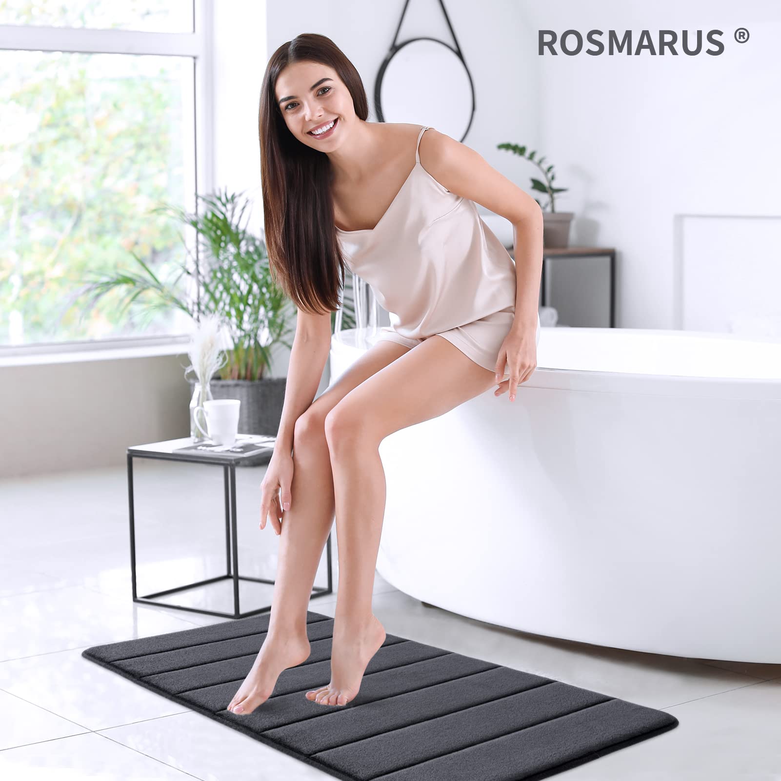 ROSMARUS Memory Foam Bath Mat 20β x 32β, Water Absorbent Shower Mat, Thick Bath Rugs for Bathroom Non Slip with PVC Backing, Ultra Soft Bathroom Rugs for Bathroom Floor & Tub, Charcoal Gray