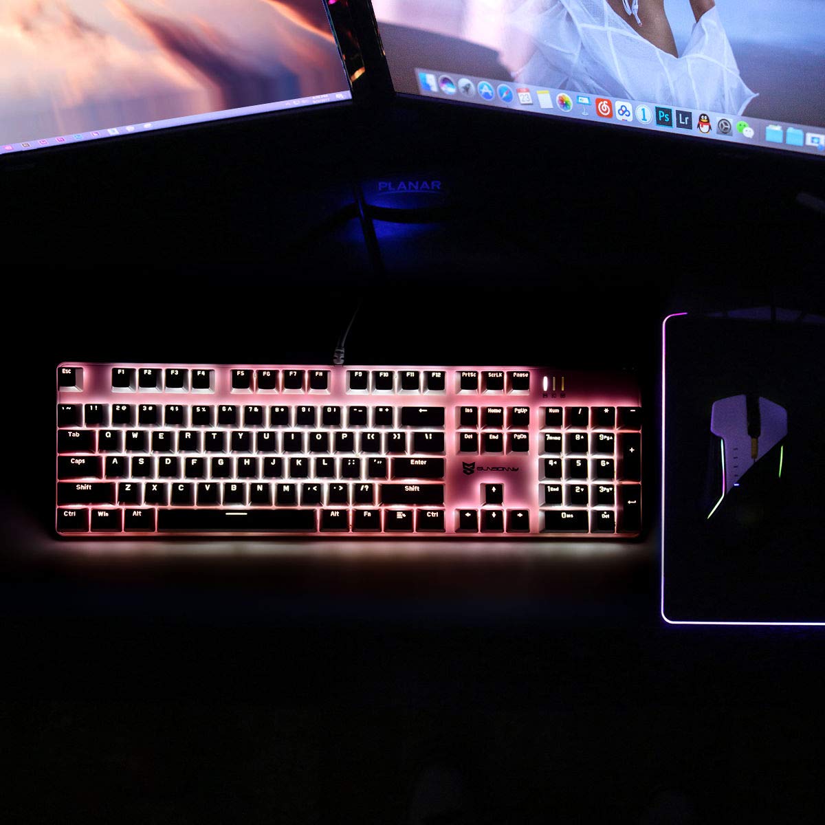 Wired Mechanical Gaming Keyboard | Brown Switch PC Gaming Keyboard | 104 Keys US Layout | Wired Gaming Keyboard | Hot Swappable Mechanical Keyboard | Silent Mechanical Keyboard | Pink & White Combo