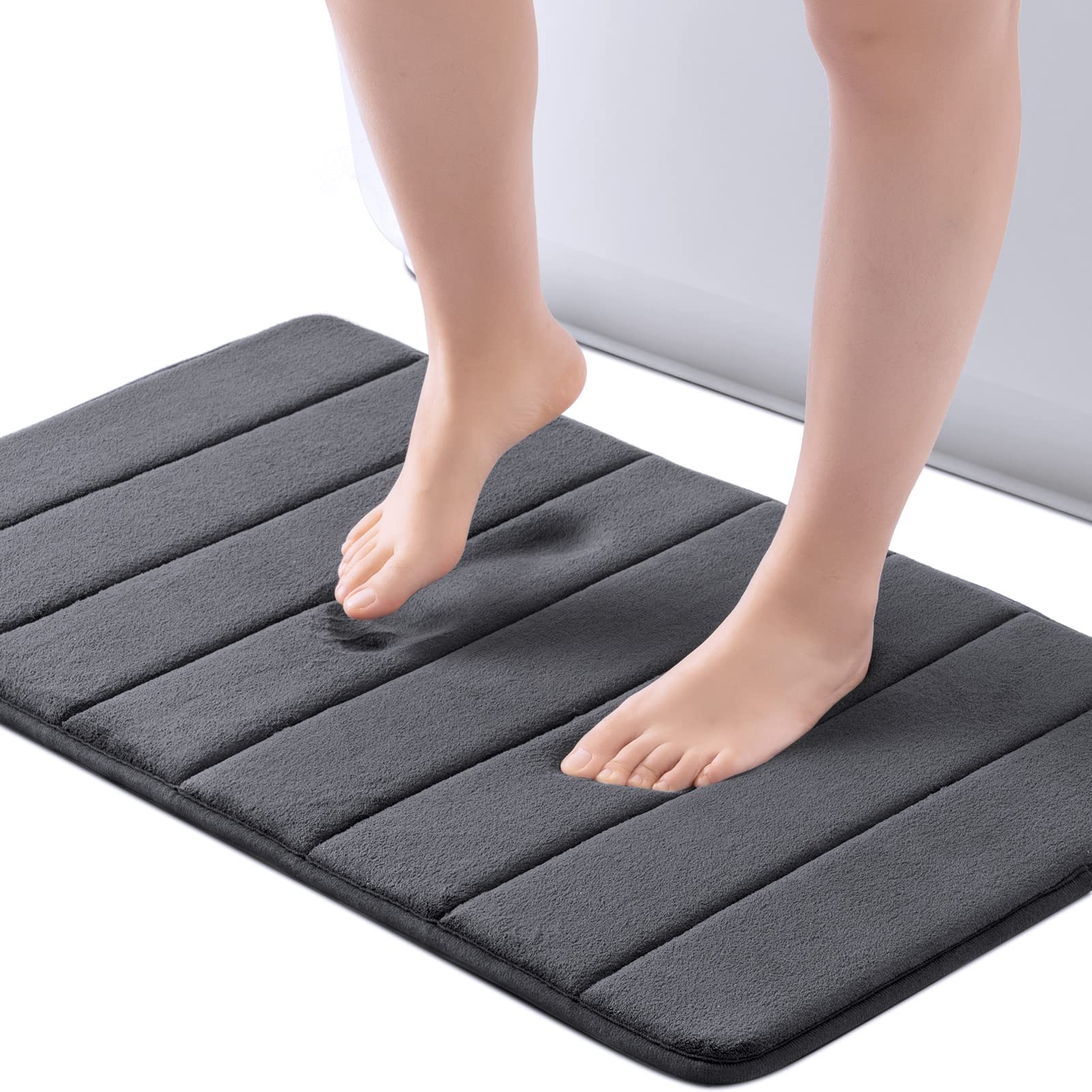 ROSMARUS Memory Foam Bath Mat 20” x 32”, Water Absorbent Shower Mat, Thick Bath Rugs for Bathroom Non Slip with PVC Backing, Ultra Soft Bathroom Rugs for Bathroom Floor & Tub, Charcoal Gray