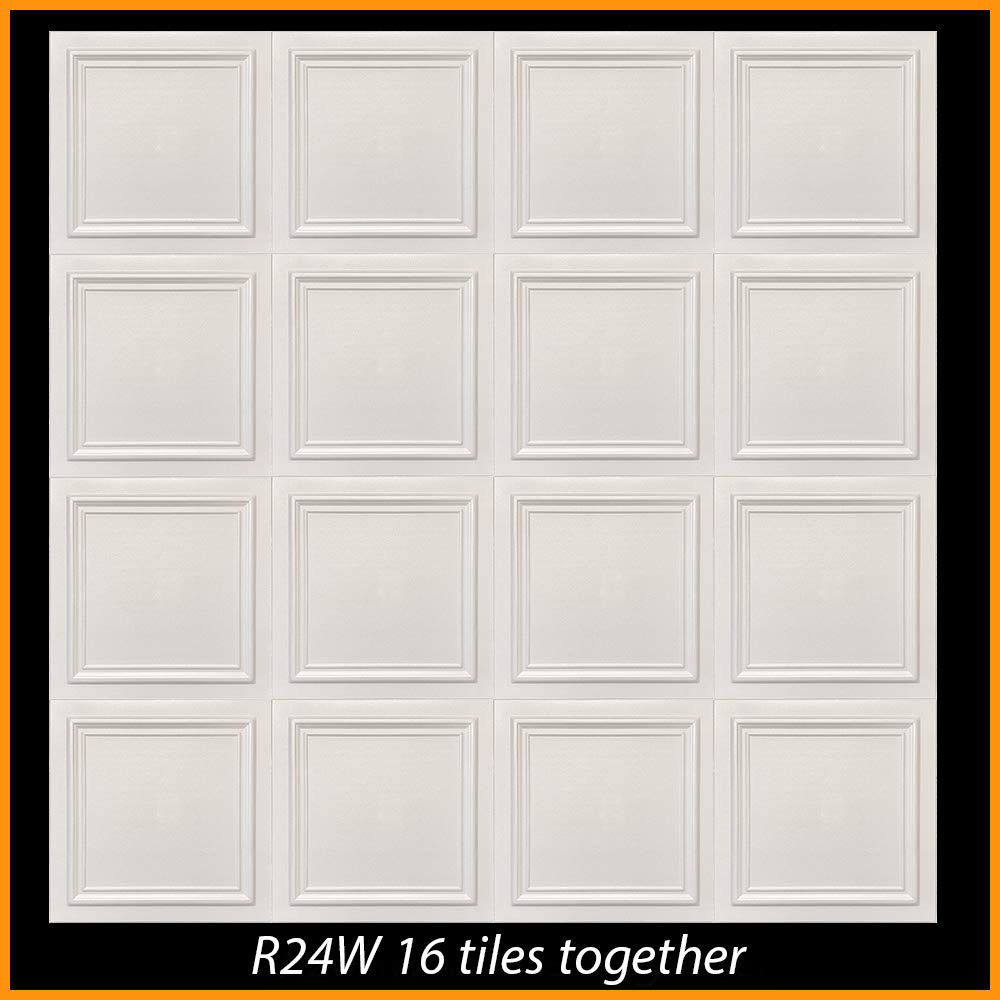 Euro-Deco Stratford R24W Foam Glue Up 20x20 Decorative Ceiling Tiles (21.12 s/f) Pack of 8 PCS, White