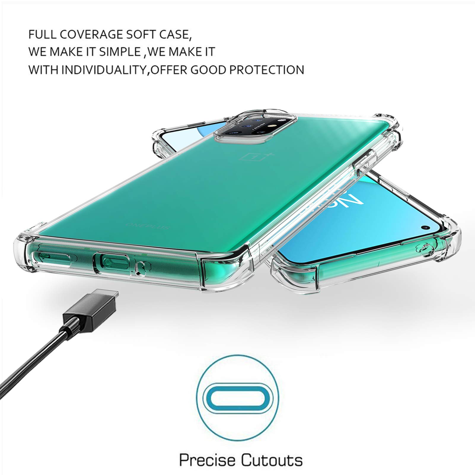 Osophter for Oneplus 8T & 9R Case - Clear Transparent Reinforced Corners TPU Shock-Absorption Flexible Phone Cover