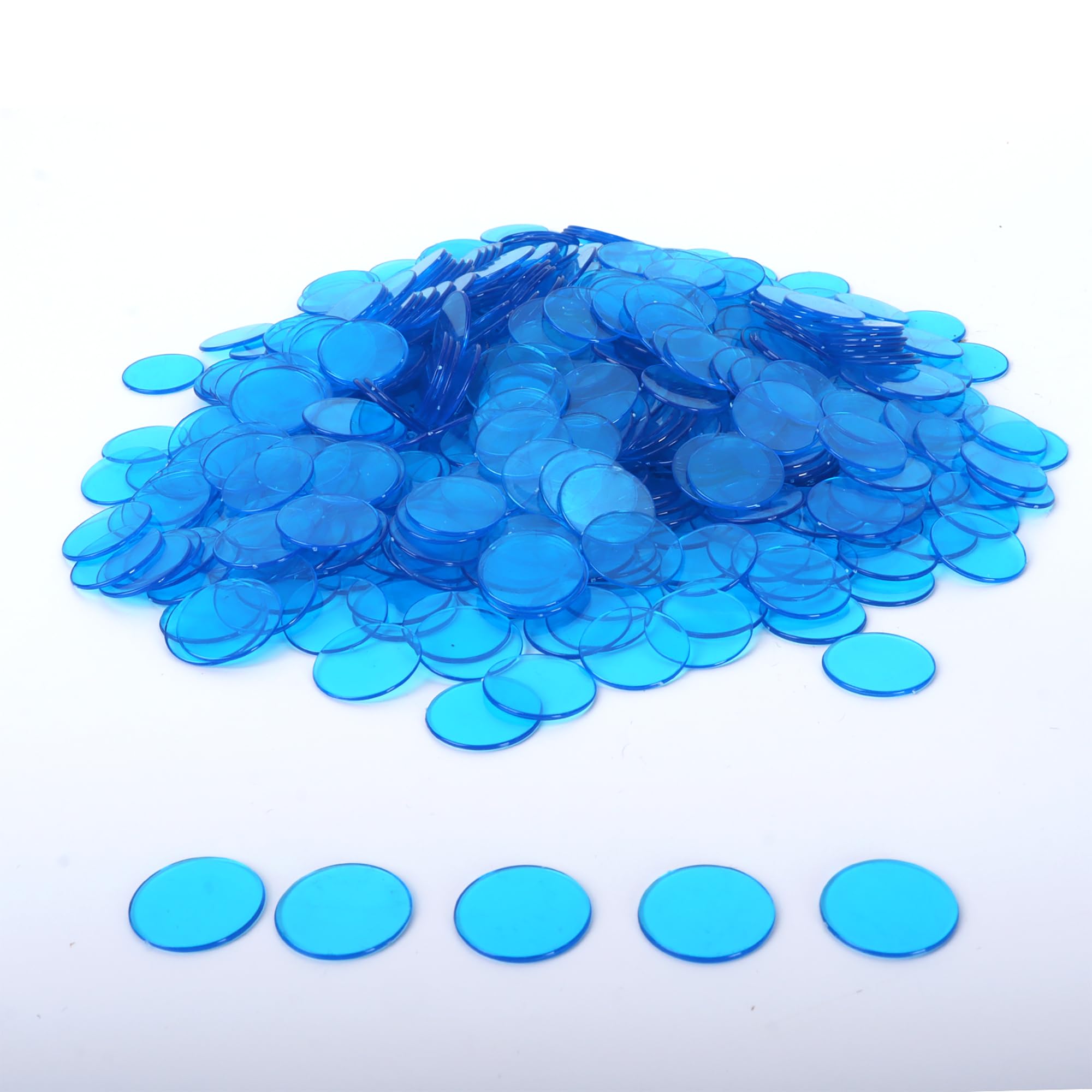 GSE Games & Sports Expert Blue Bingo Chips, 500 Pieces 3/4-Inch High-Contrast Transparent Counting Chips for Bingo Games, Parties