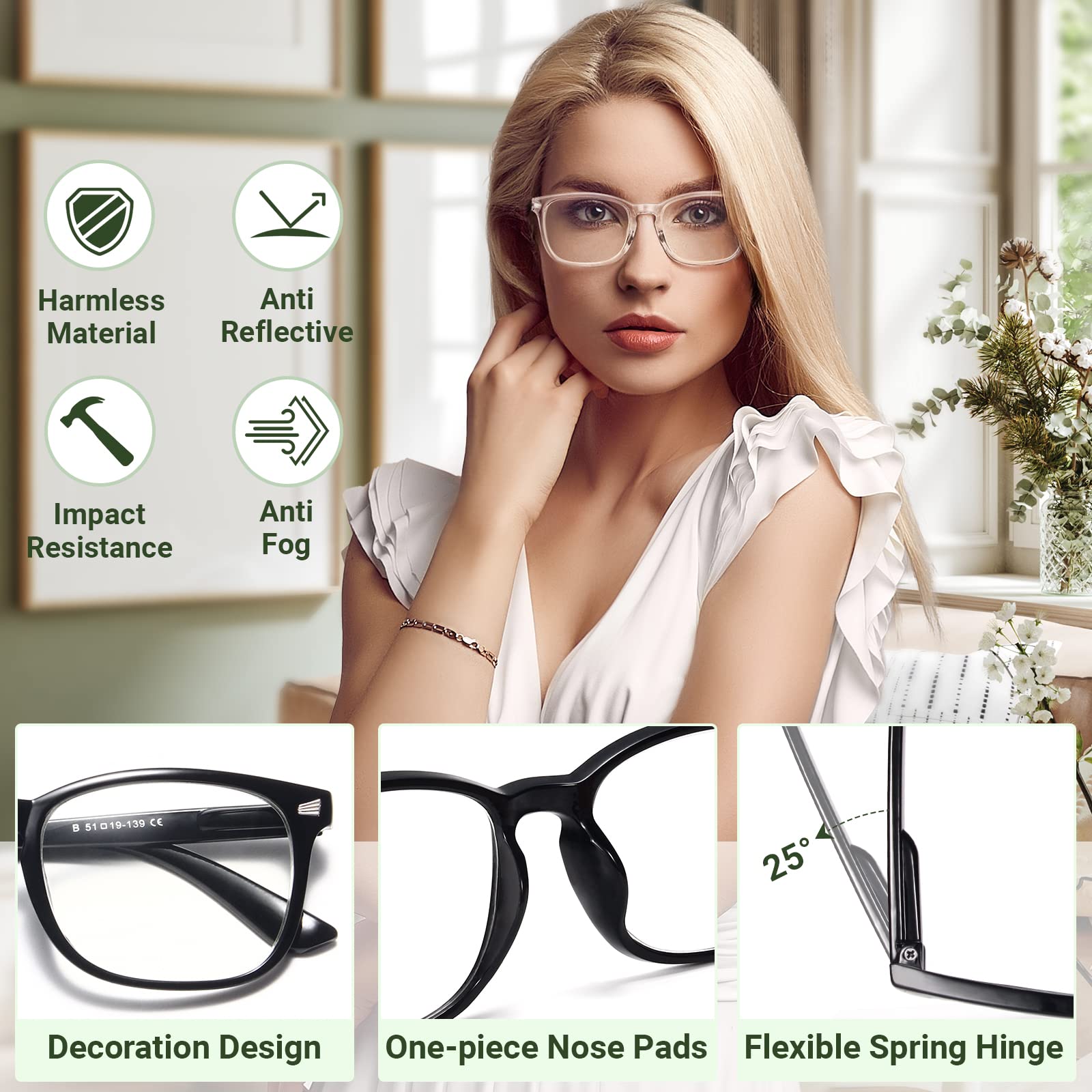 CCVOO Reading Glasses for Women/Men, Eyeglasses, Blue Light Readers for Women/Men, Computer Eye Glasses, Cheaters