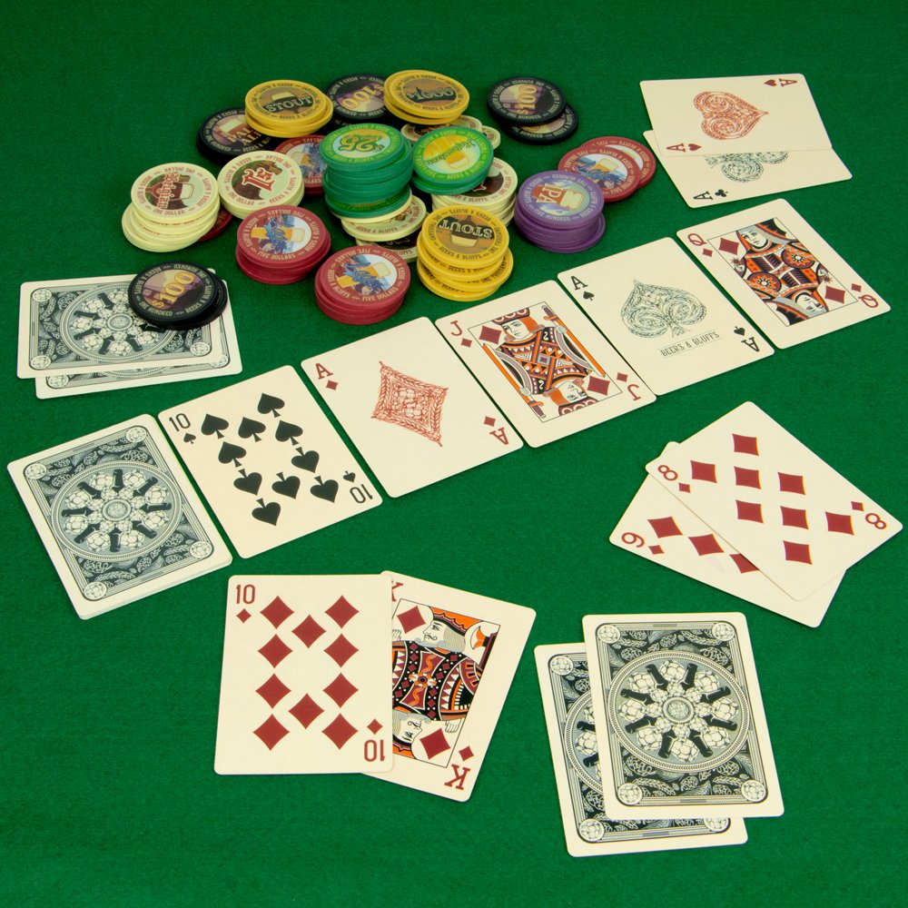 Beers & Bluffs & Blind Tiger, 2 Pack - Alcohol and Gangster 200 Denominated Poker Chip Sets & Playing Cards in Bottle Shaped Tin Case - Las Vegas Casino & Prohibition Theme Novelty Gift Box
