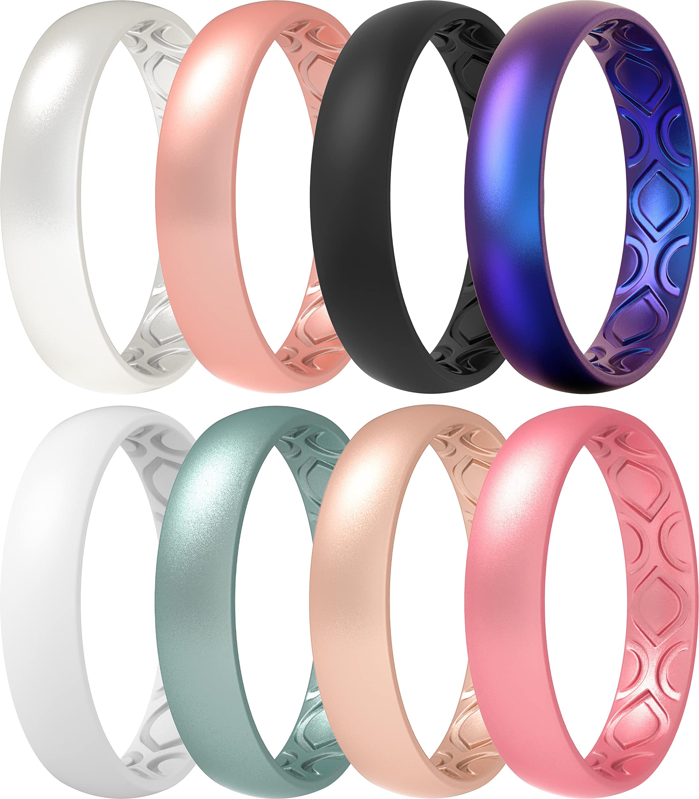 ThunderFit Women Breathable Eternity Pattern Silicone Wedding Rings Anniversary Bands 4mm Wide 1.5mm Thick - 1/2/3/4/5/6/7/8/9/10/12 Variety Multipack