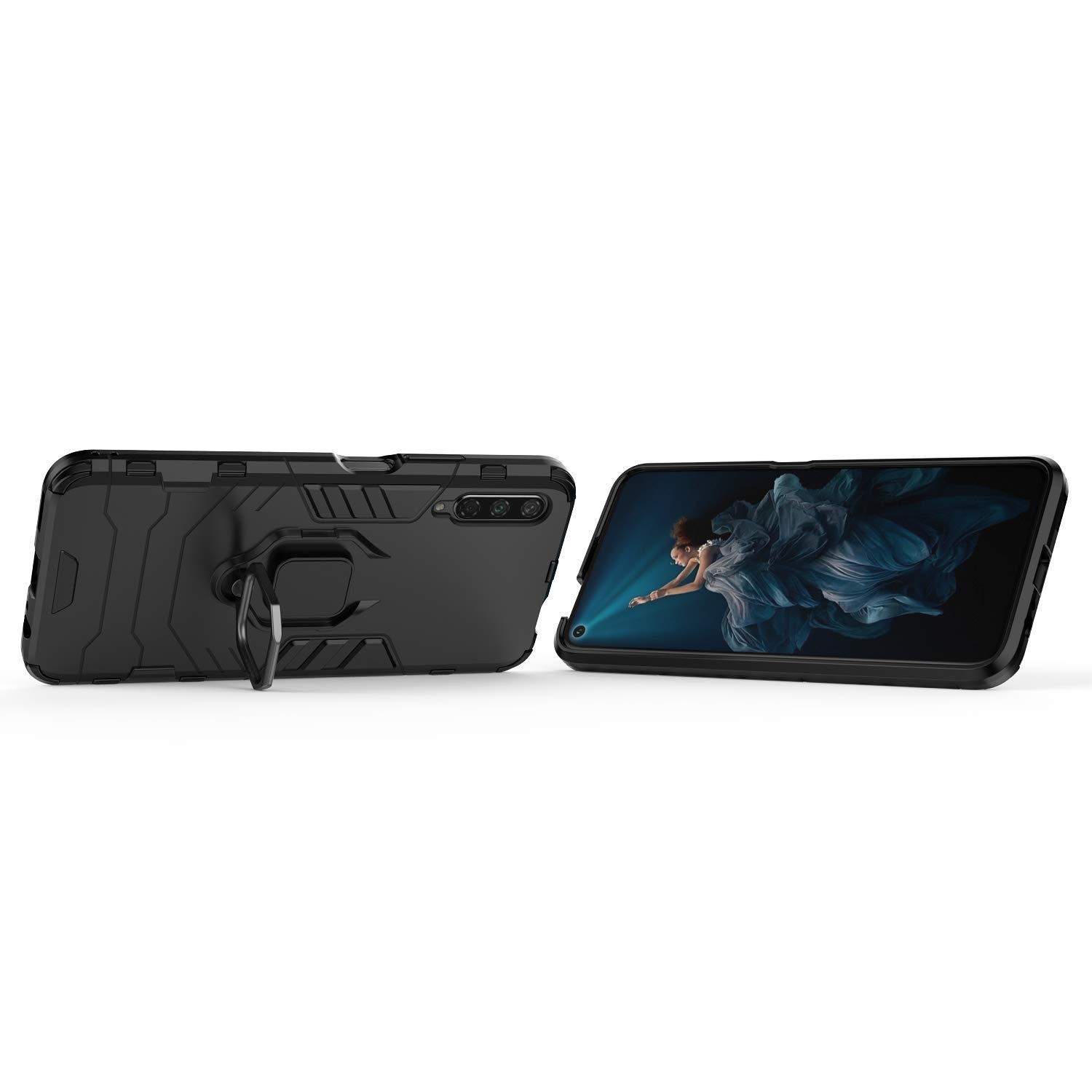 QiongNi Case Cover for Huawei Y9s 2019, 360 Rotating Ring Holder Kickstand with Magnetic Car Mount, Black