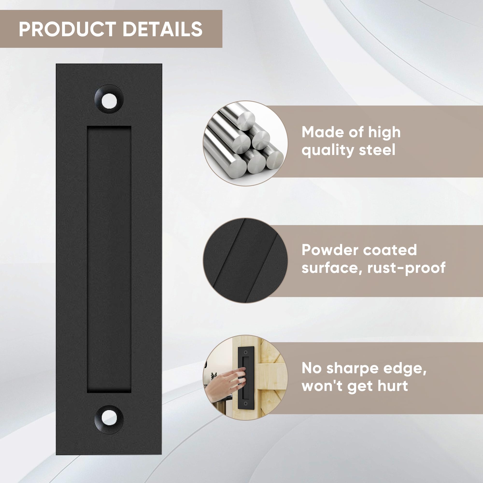 JUBEST 8-3/5'' Sliding Barn Door Handle Modern Simple Finger Flush Pull Handle for Gates Garages Sliding Doors Cabinets Closet and Drawers,Flat Black