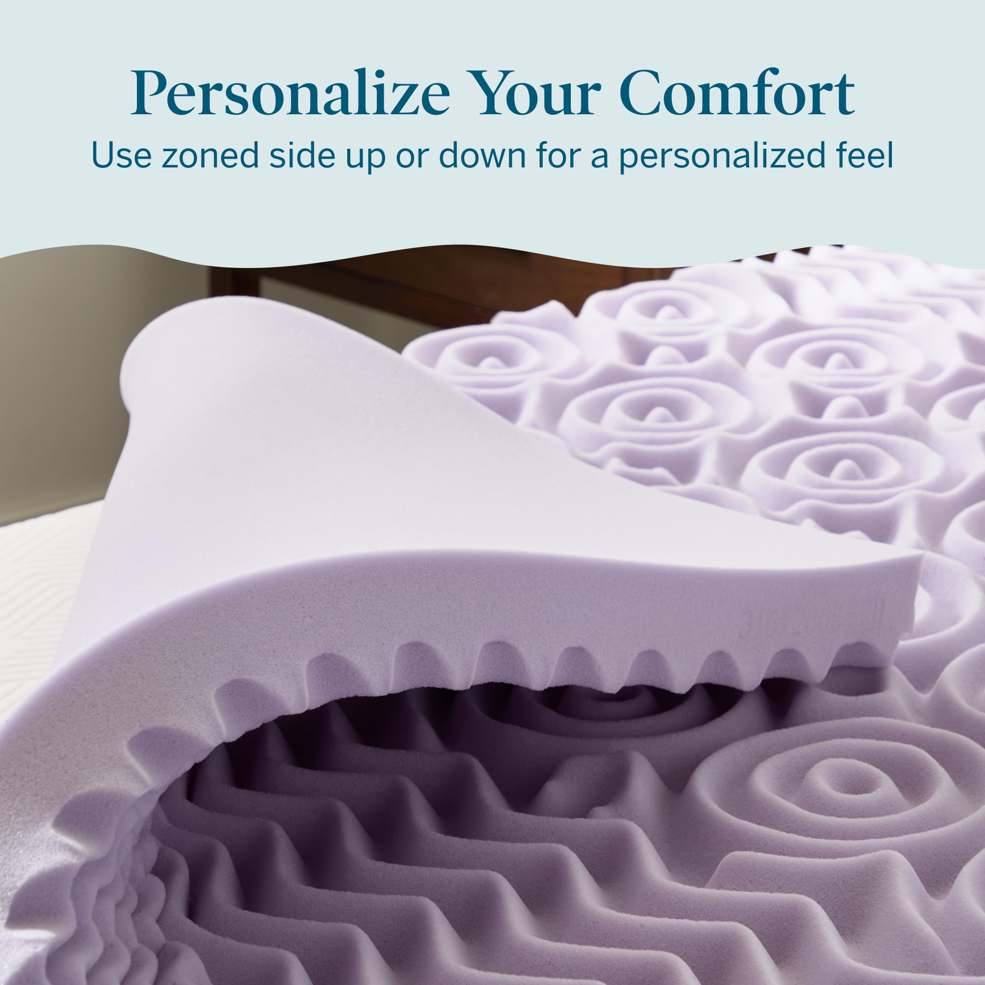 LUCID 3 Inch 5 Lavender Memory Foam Plush-Calming Targeted Convoluted Comfort Zones Mattress Topper, King
