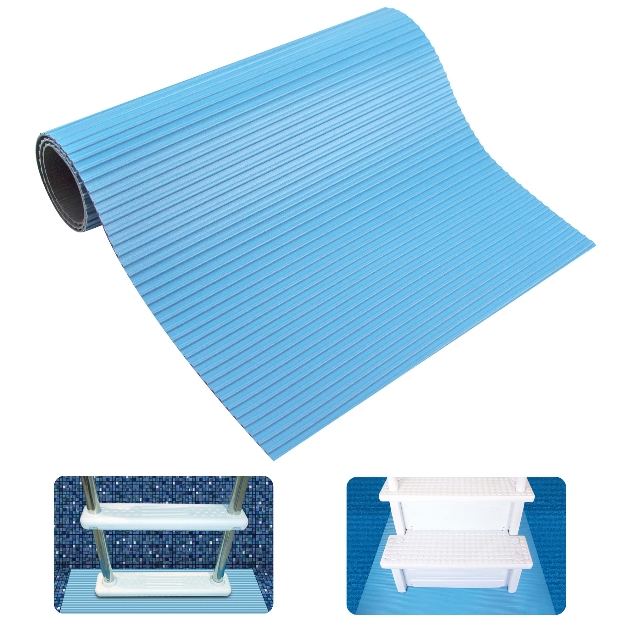 Bestway 52 Inch SteelPool Safety Ladder w/ No Slip No Scratch 9x36-Inch Protective Vinyl Pool Ladder Mat