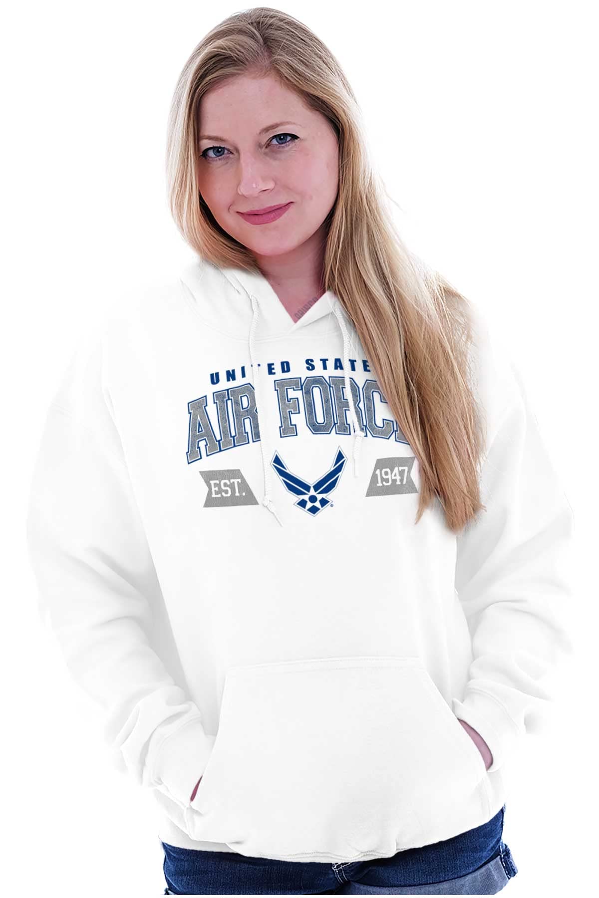 Brisco Brands US Air Force Wing Emblem Established Hoodie Sweatshirt Women Men White
