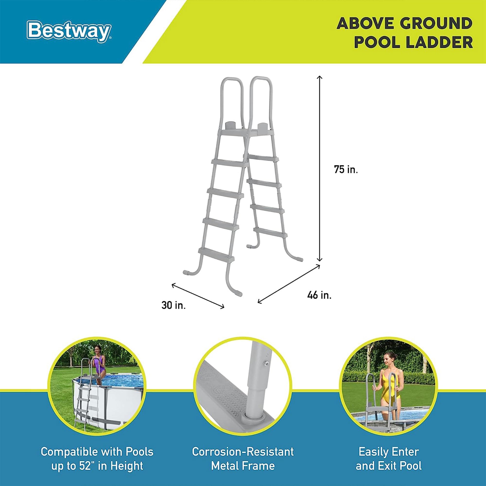 Bestway 52 Inch SteelPool Safety Ladder w/ No Slip No Scratch 9x36-Inch Protective Vinyl Pool Ladder Mat