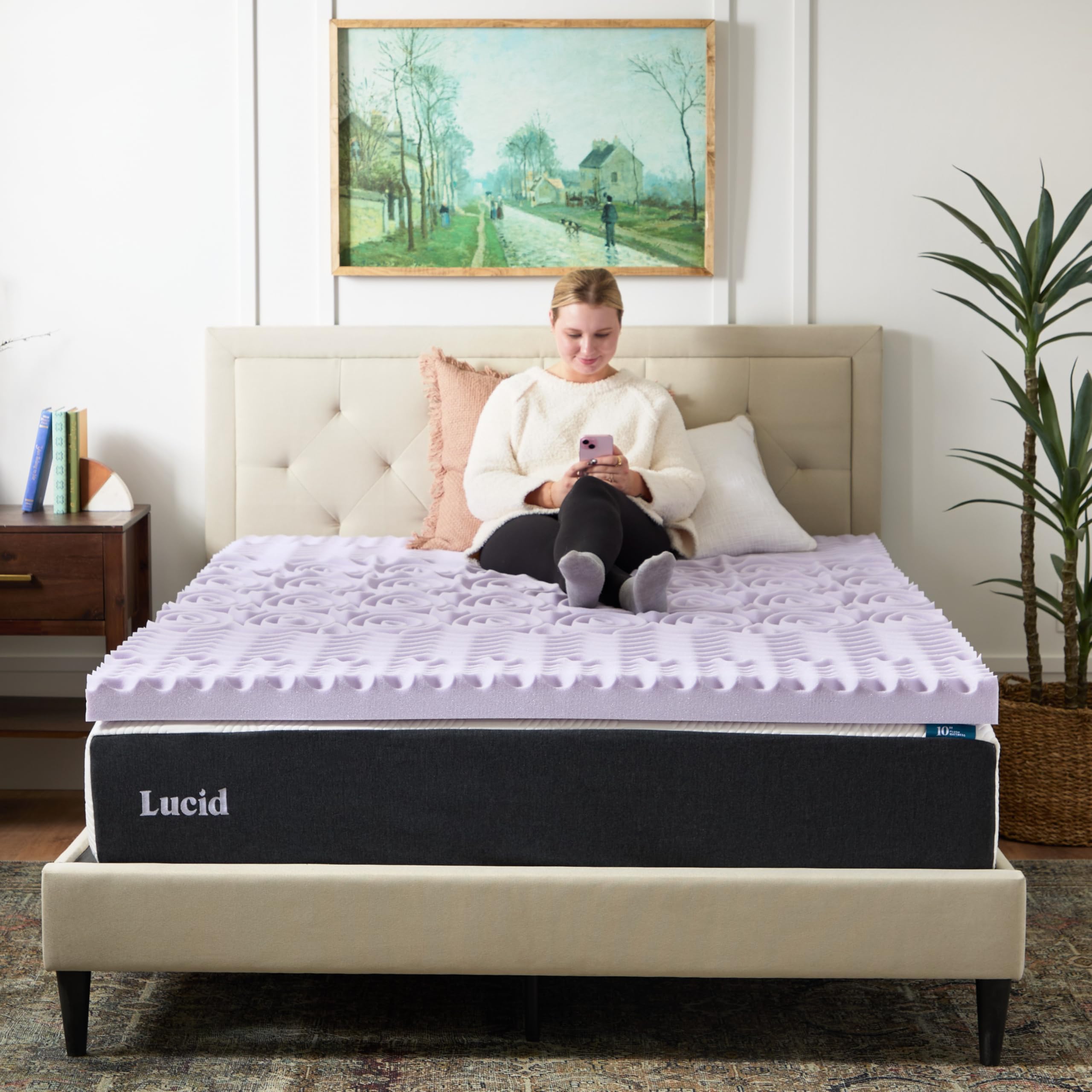 LUCID 3 Inch 5 Lavender Memory Foam Plush-Calming Targeted Convoluted Comfort Zones Mattress Topper, King