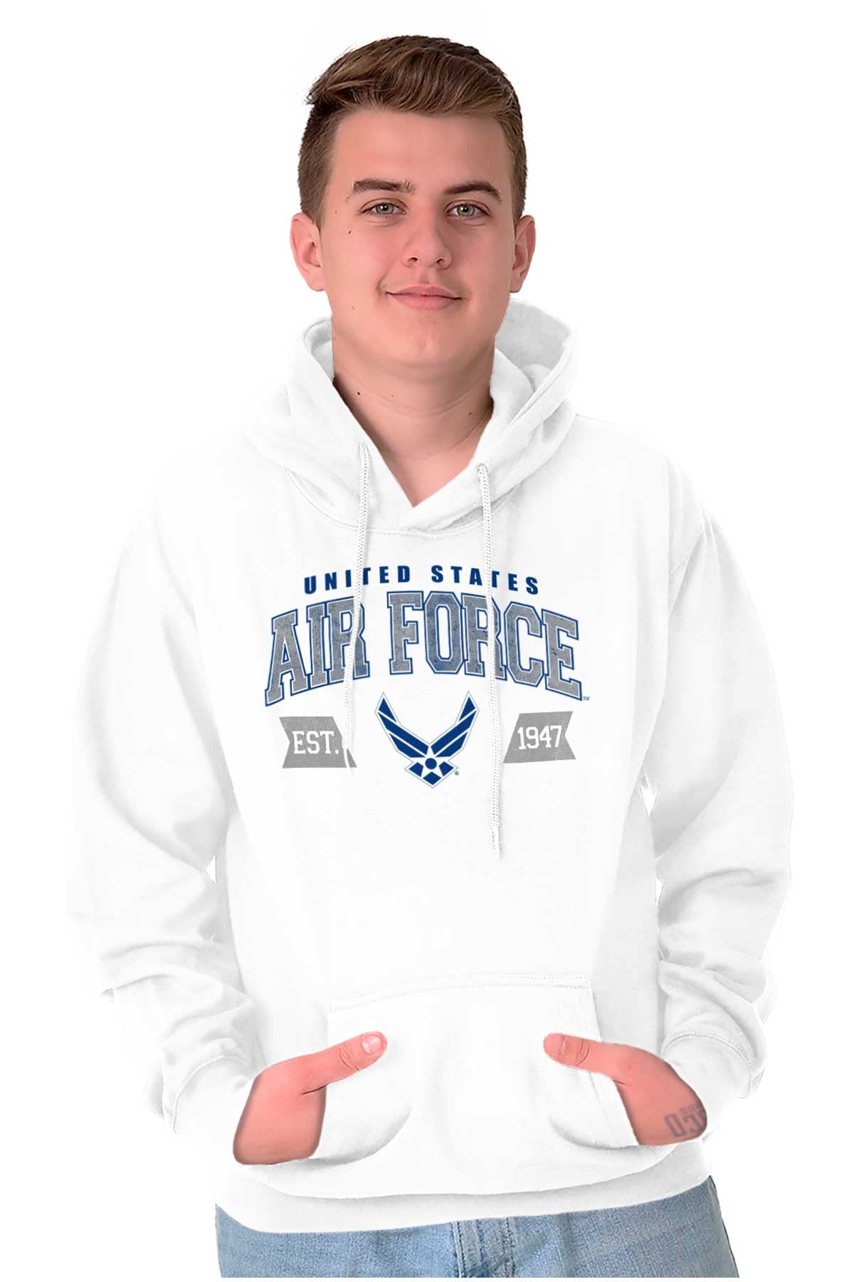 Brisco Brands US Air Force Wing Emblem Established Hoodie Sweatshirt Women Men White