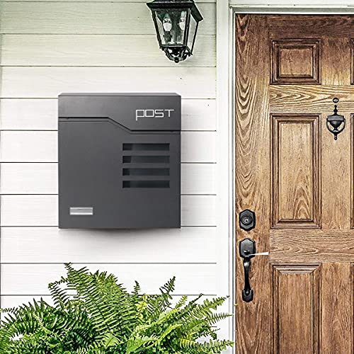 Large Mailbox Wall Mount with Lock, Decaller Modern Mailboxes for Outside, Black, 14.4" x 13" x 4.2"