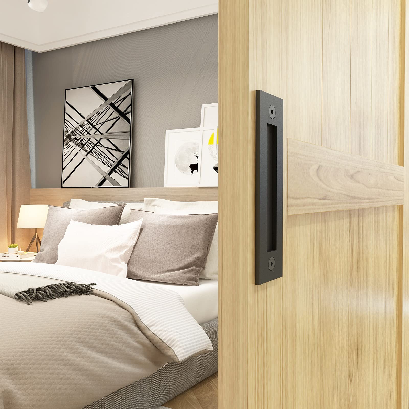 JUBEST 8-3/5'' Sliding Barn Door Handle Modern Simple Finger Flush Pull Handle for Gates Garages Sliding Doors Cabinets Closet and Drawers,Flat Black