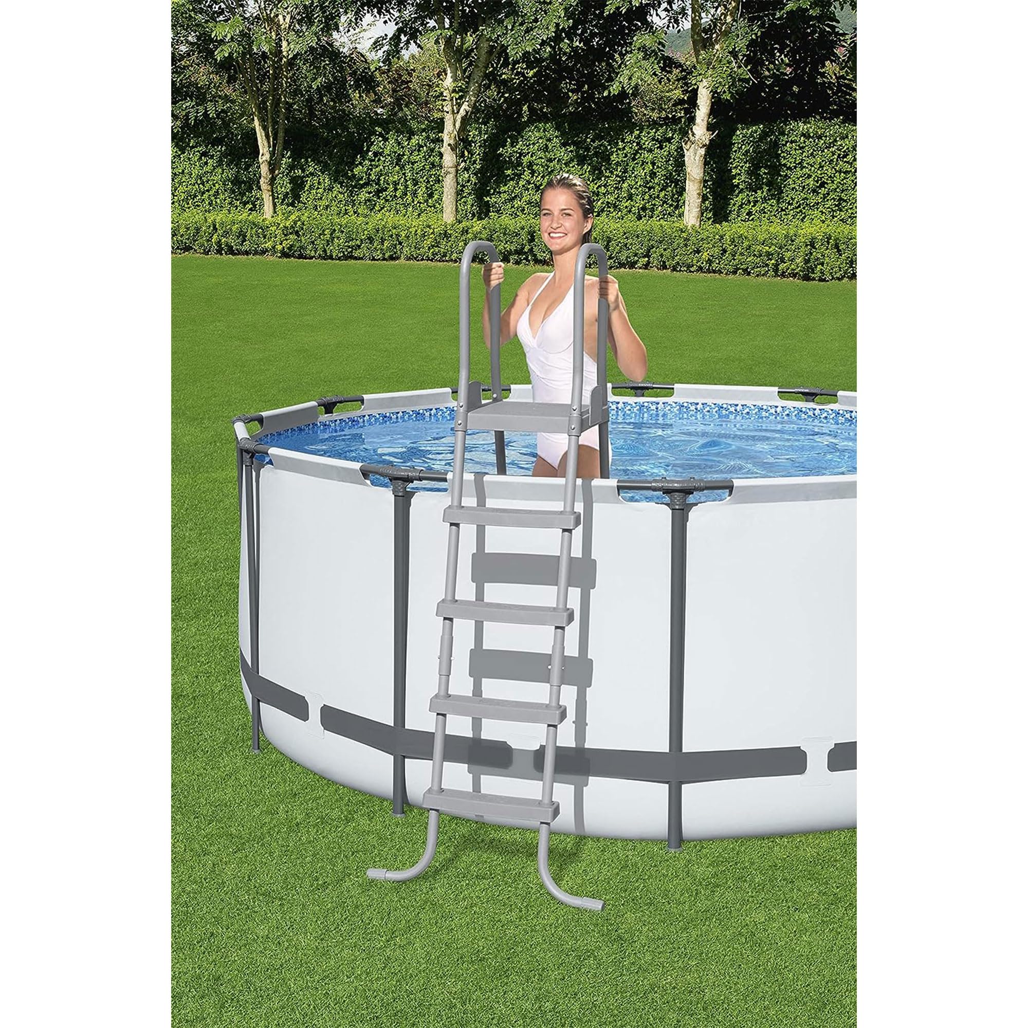 Bestway 52 Inch SteelPool Safety Ladder w/ No Slip No Scratch 9x36-Inch Protective Vinyl Pool Ladder Mat