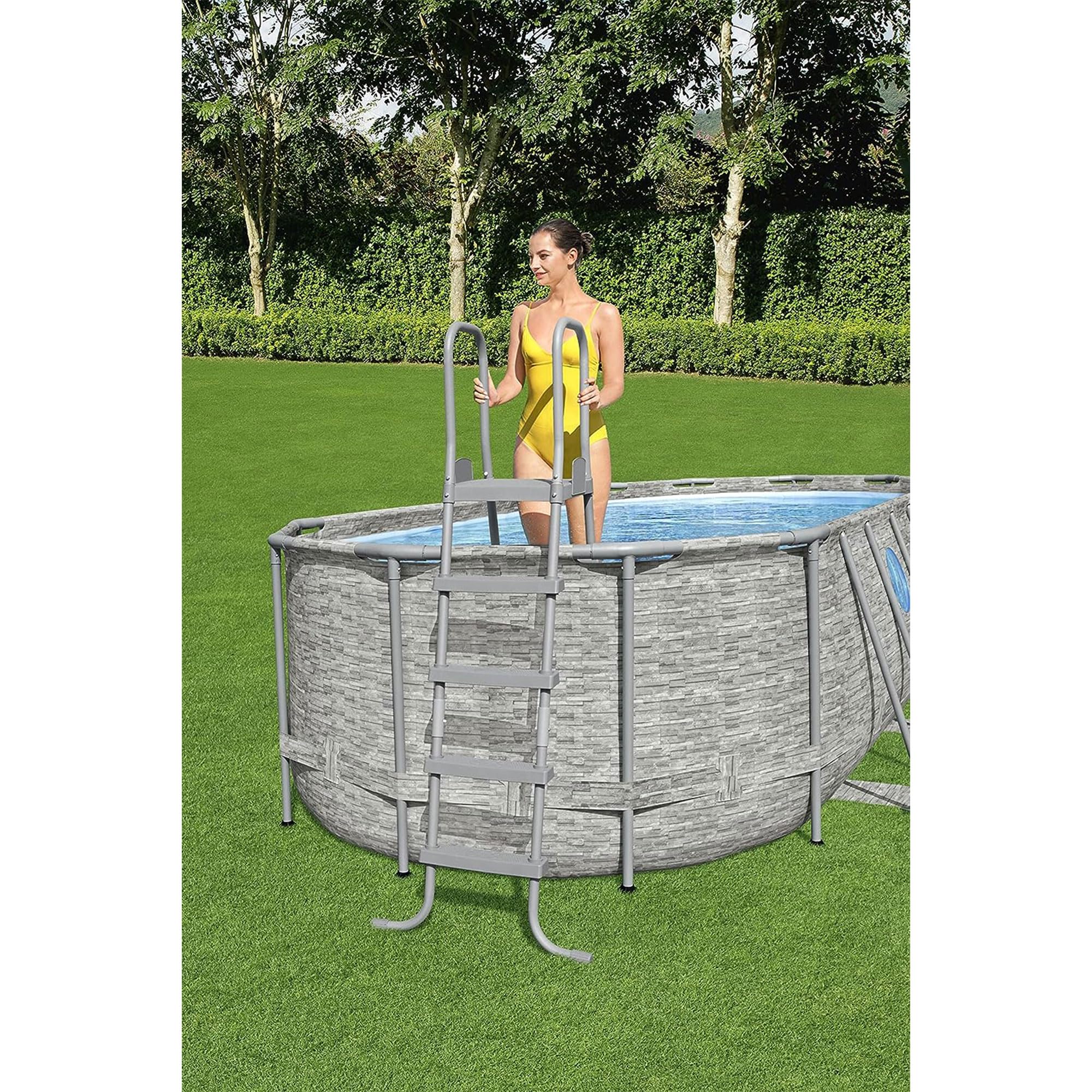 Bestway 52 Inch SteelPool Safety Ladder w/ No Slip No Scratch 9x36-Inch Protective Vinyl Pool Ladder Mat