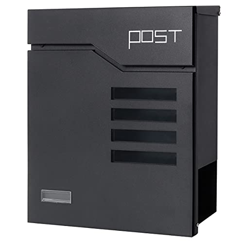 Large Mailbox Wall Mount with Lock, Decaller Modern Mailboxes for Outside, Black, 14.4" x 13" x 4.2"