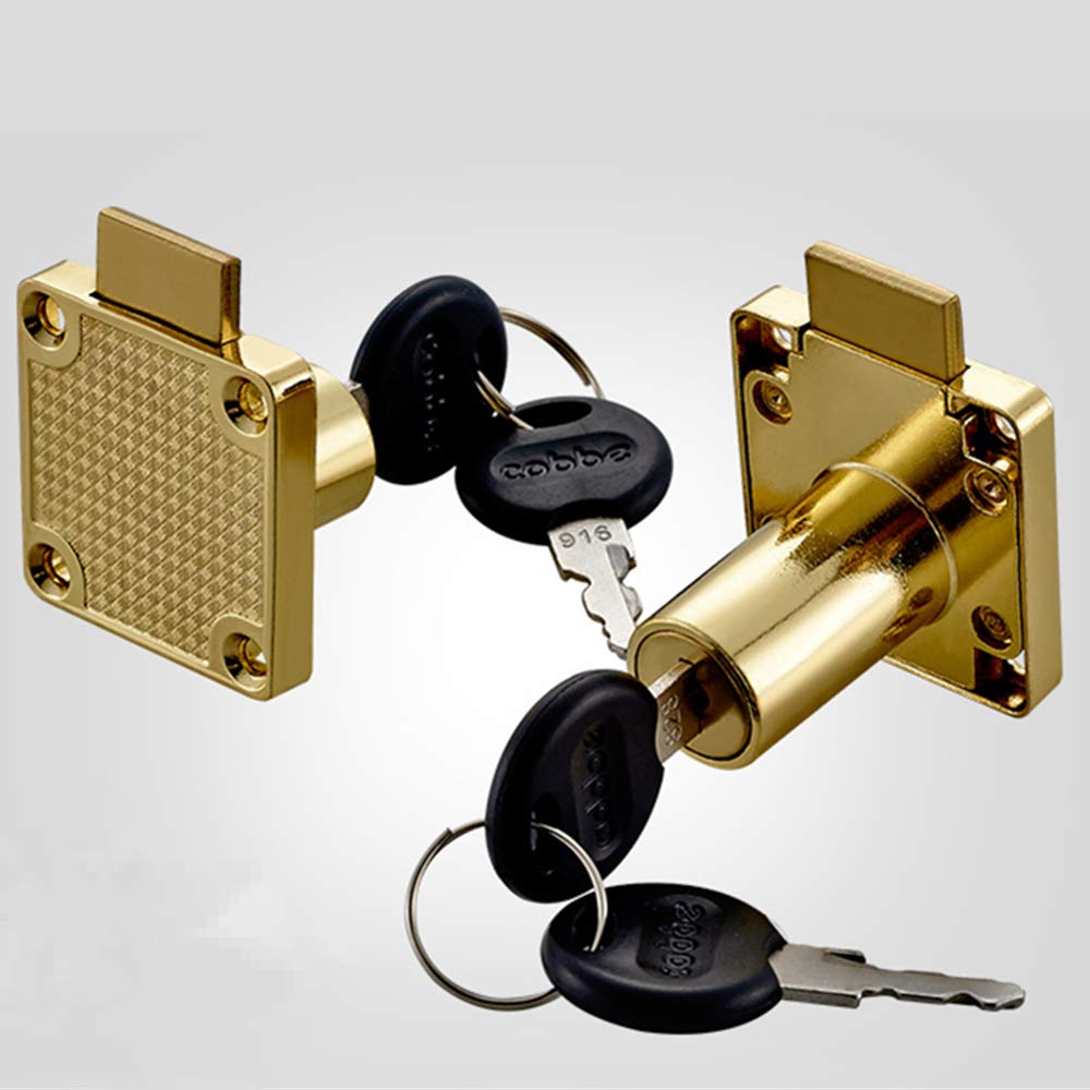 Cabinet Drawer Lock,Mailbox Lock, Model CT-138-22,for Fixing Important Documents and Drawers ((Hole Diameter 0.75inch/19MM), Suitable for Door Panels with A Thickness of 17 mm-22 mm. 2 PCS 【Golden】
