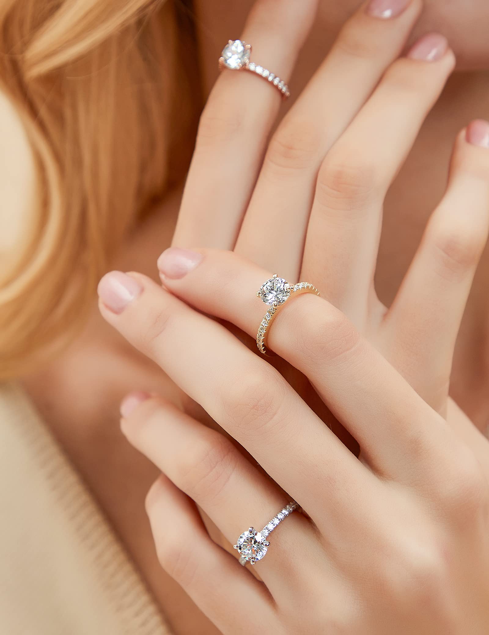 EAMTI 925 Sterling Silver 1.25 CT Round Solitaire Cubic Zirconia Engagement Ring Halo Promise Ring Size 7.5
