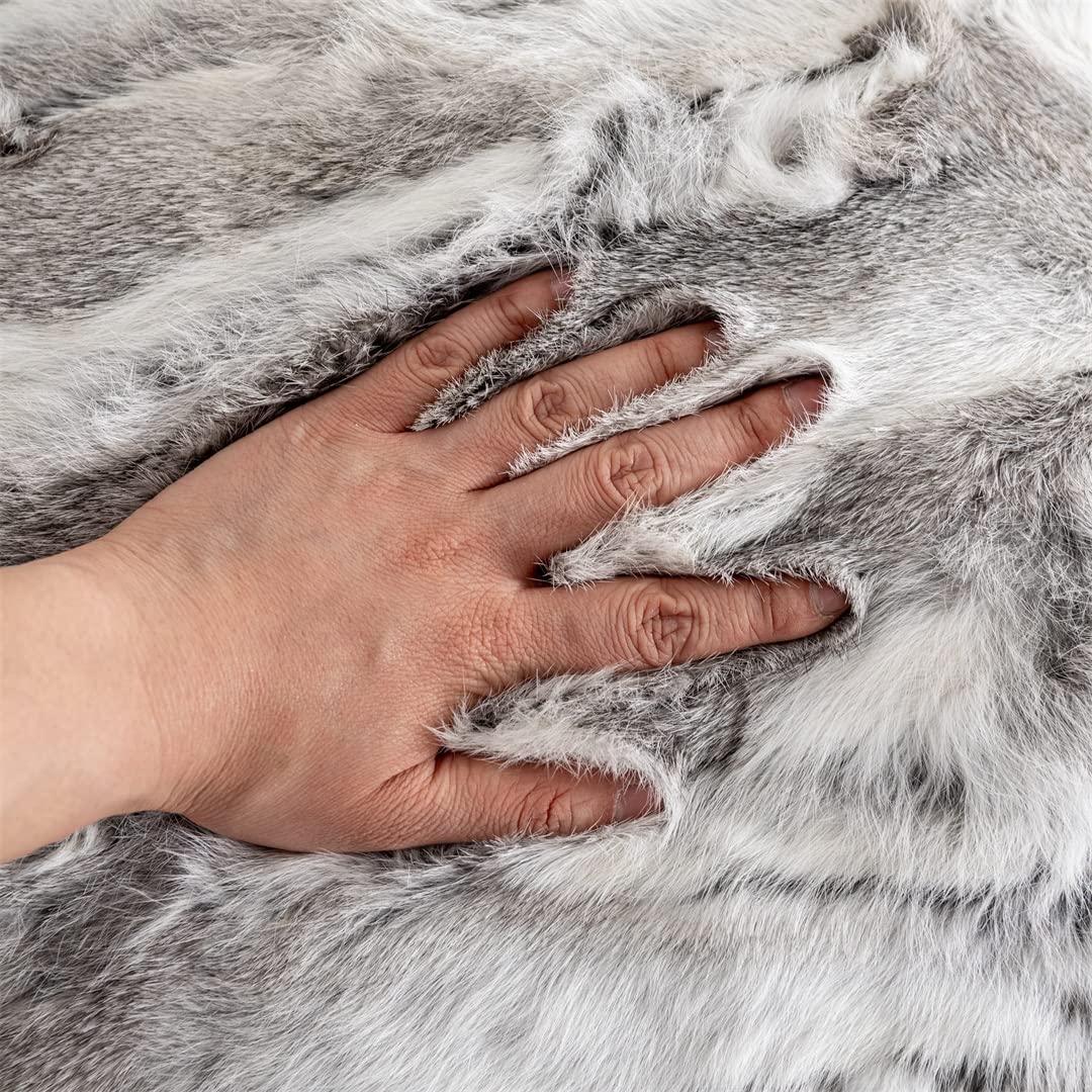 yingda1992 Real Rabbit Fur Pillow Case Cushion Cover Rabbit Fur Throw Decorative Animal Skin Pillowcase Home Living Room (Grey, 30×50cm(12in×20in))