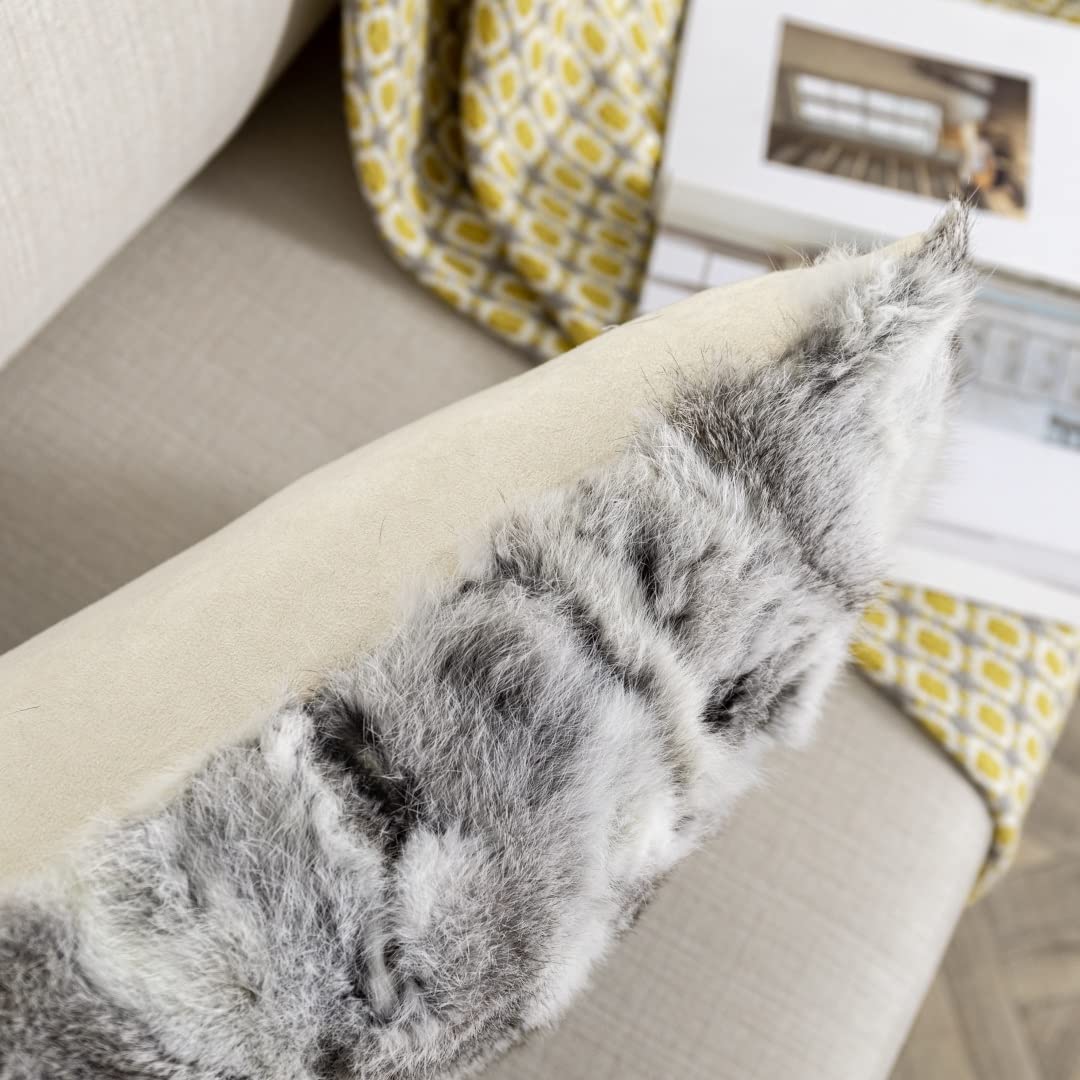 yingda1992 Real Rabbit Fur Pillow Case Cushion Cover Rabbit Fur Throw Decorative Animal Skin Pillowcase Home Living Room (Grey, 30×50cm(12in×20in))