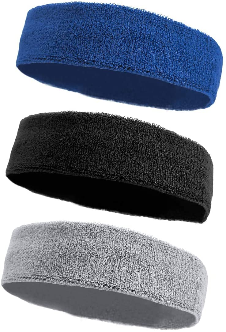 Mens Headband, Horuhue 3 Pack Men Athletic Sport Headband Soft Moisture Wicking Headband for Men Workout Sweatband for Running, Crossfit, Cycling, Yoga, Basketball