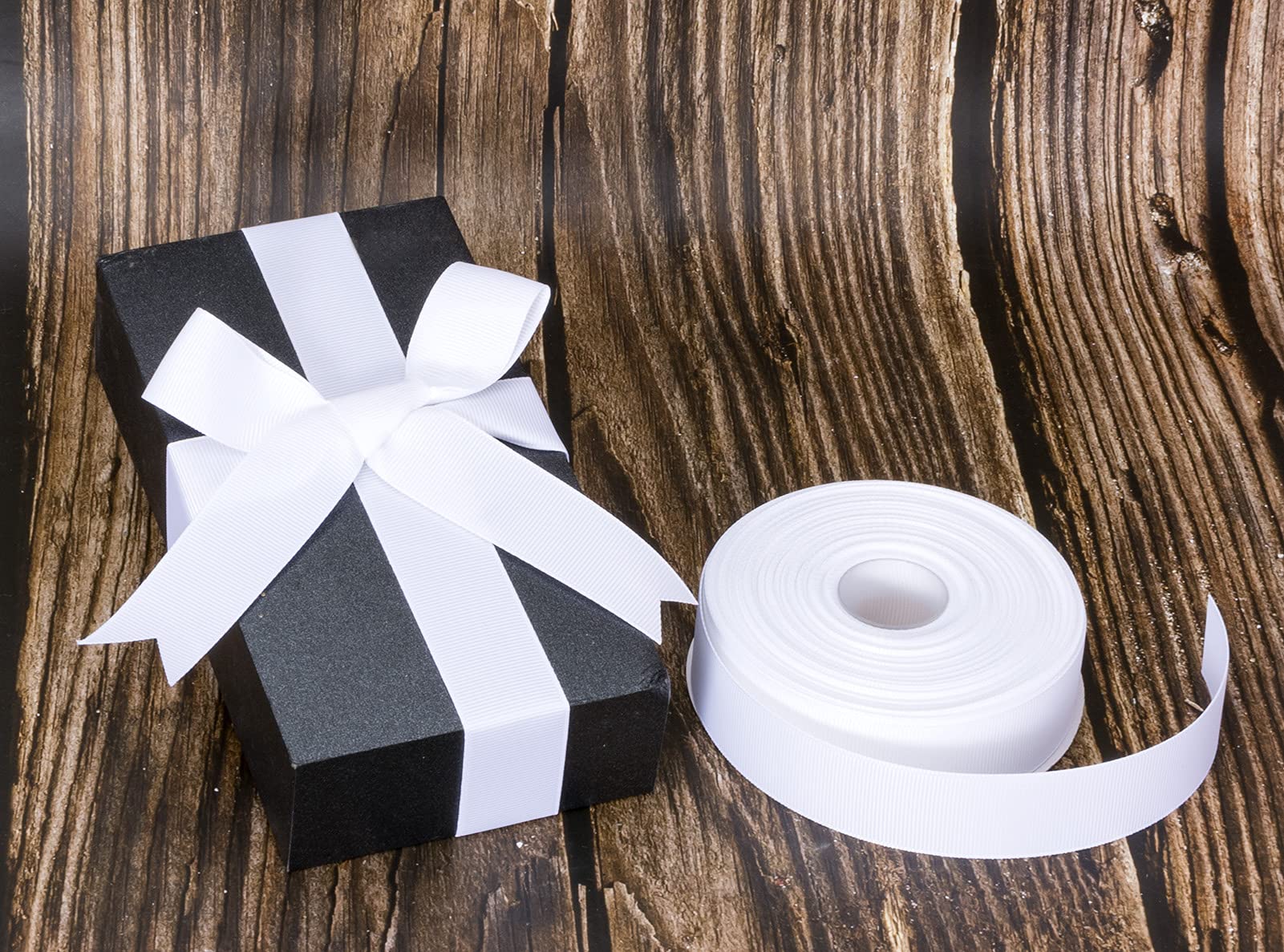 ATRBB 25 Yards 1 Inch Solid Grosgrain Ribbon Roll for Gift Wrapping DIY Hair Accessories (White)
