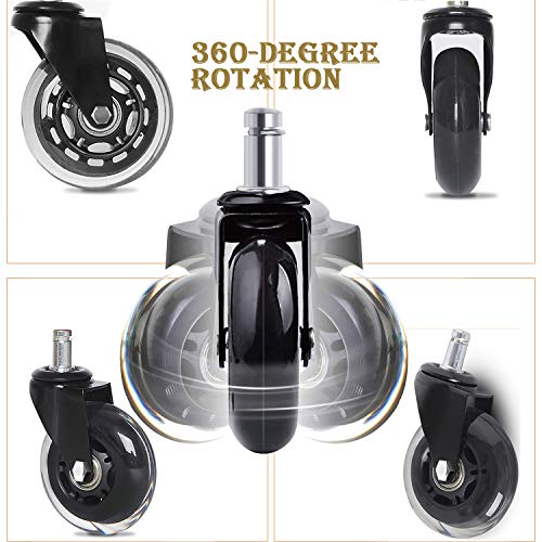 Home Office Chair Wheels for IKEA Chair, WASJOYE Set of 5 Rolling Chair Replacement Casters, Heavy Duty Gaming Computer Desk Rubber Caster for Hardwood Tile Carpet Floor Protection