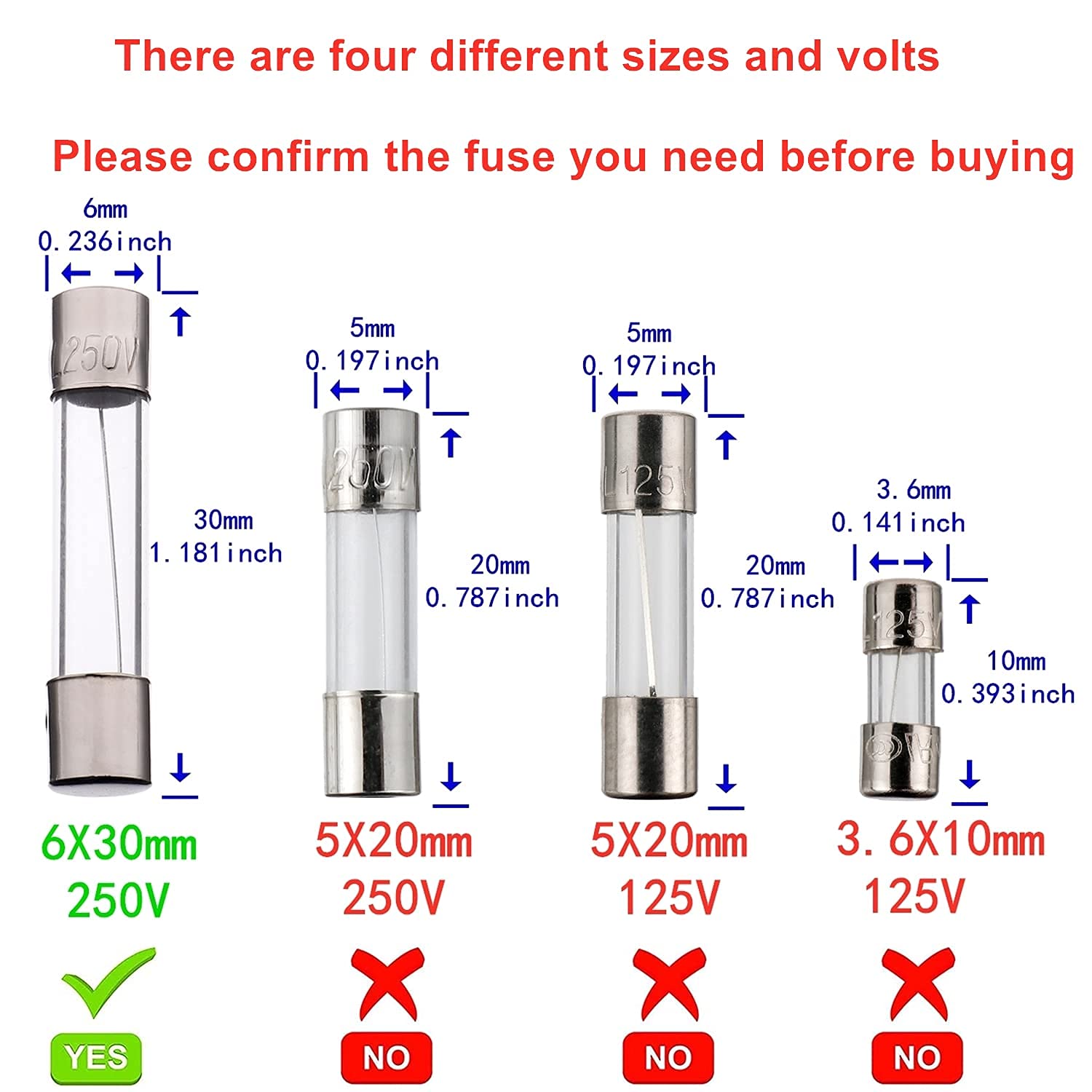 BOJACK 6x30mm 2.5 A 2.5 amp 250 V 0.24x1.18 Inch Volt F2.5AL250V Fast-Blow Glass Fuses (Pack of 18)