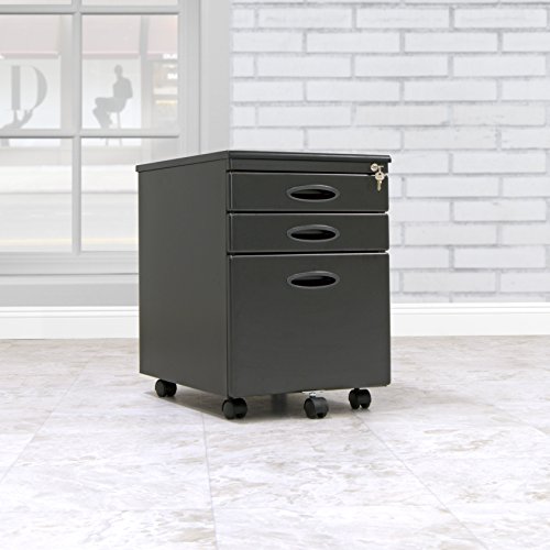Calico Designs Metal Full Extension, Locking, 3-Drawer Mobile File Cabinet Assembled (Except Casters) for Legal or Letter Files with Supply Organizer Tray in Black